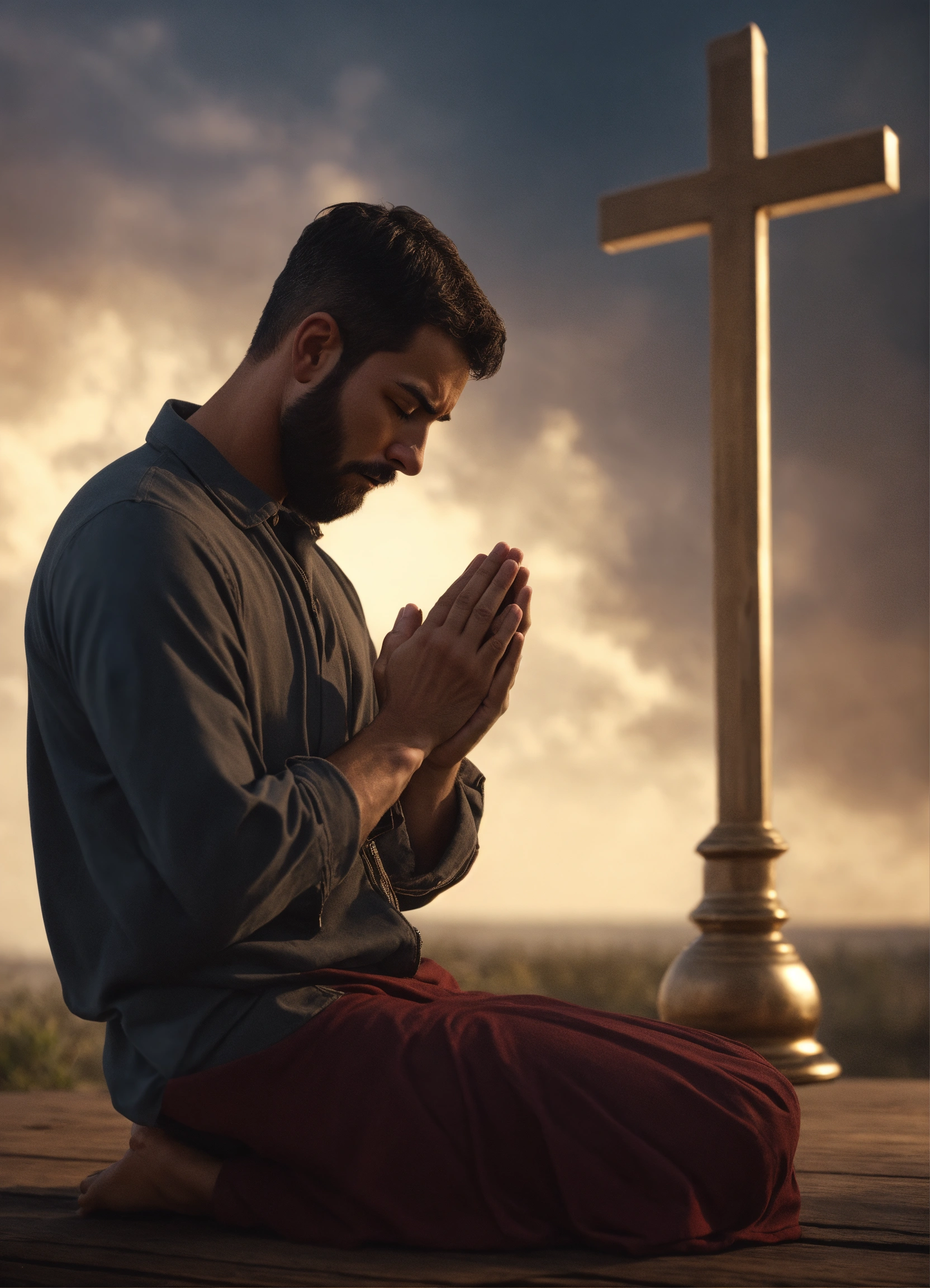 Lexica - Man praying, realistic, cinematic