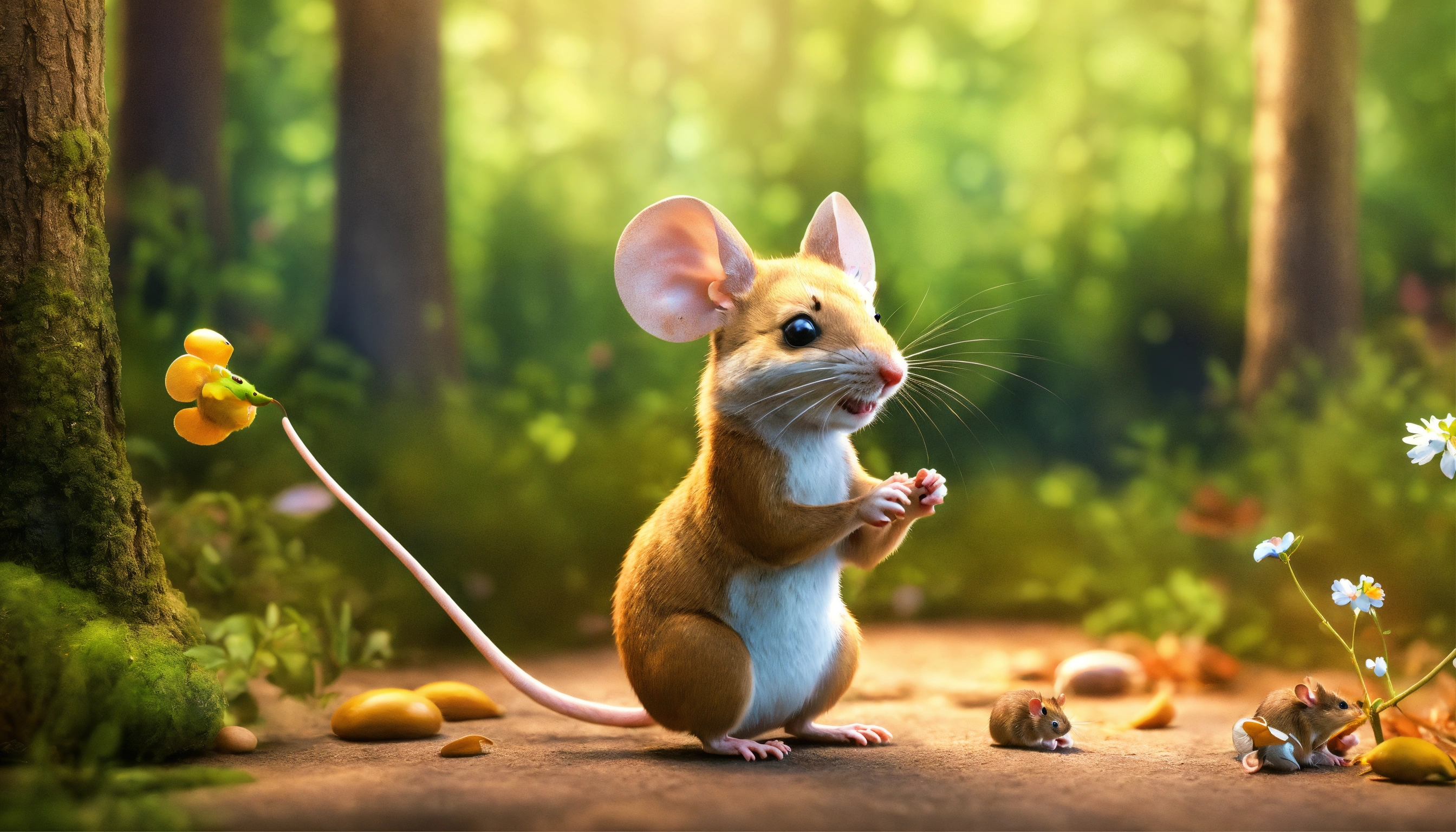 Lexica - "Visualize the mouse playfully teasing other forest animals ...