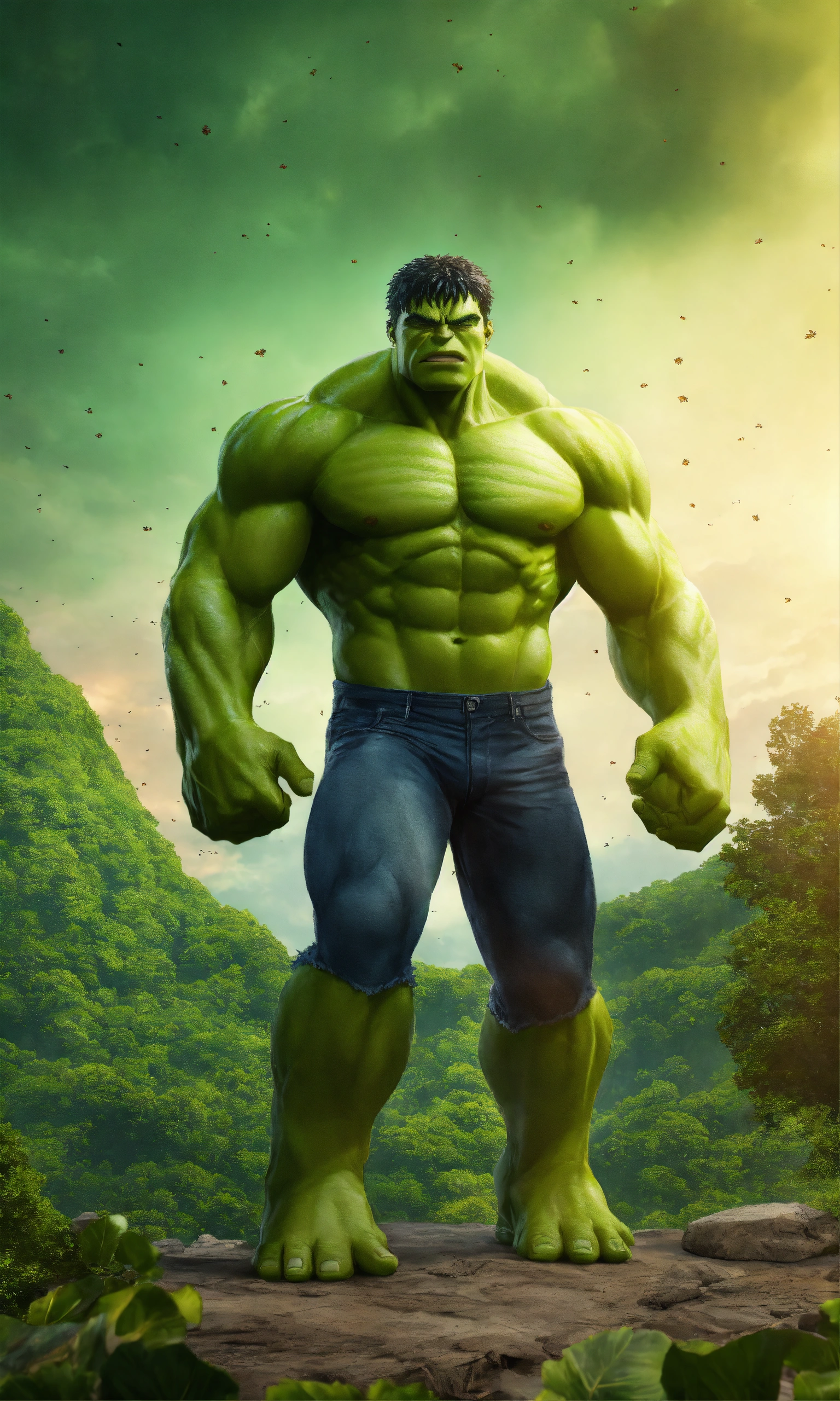 Lexica - Hulk meets Hulk in the multiverse, nature background, 2D render