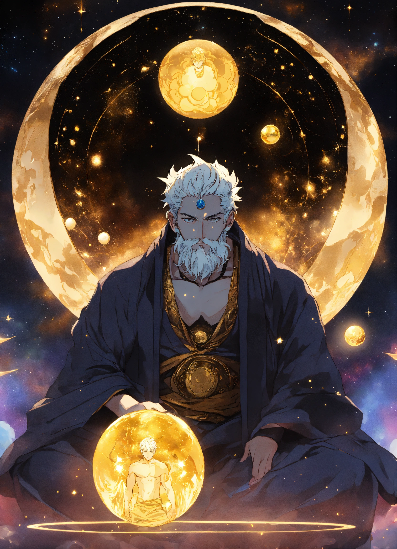 Lexica - A man god, three faces, meditation, surrounded by a gold ...