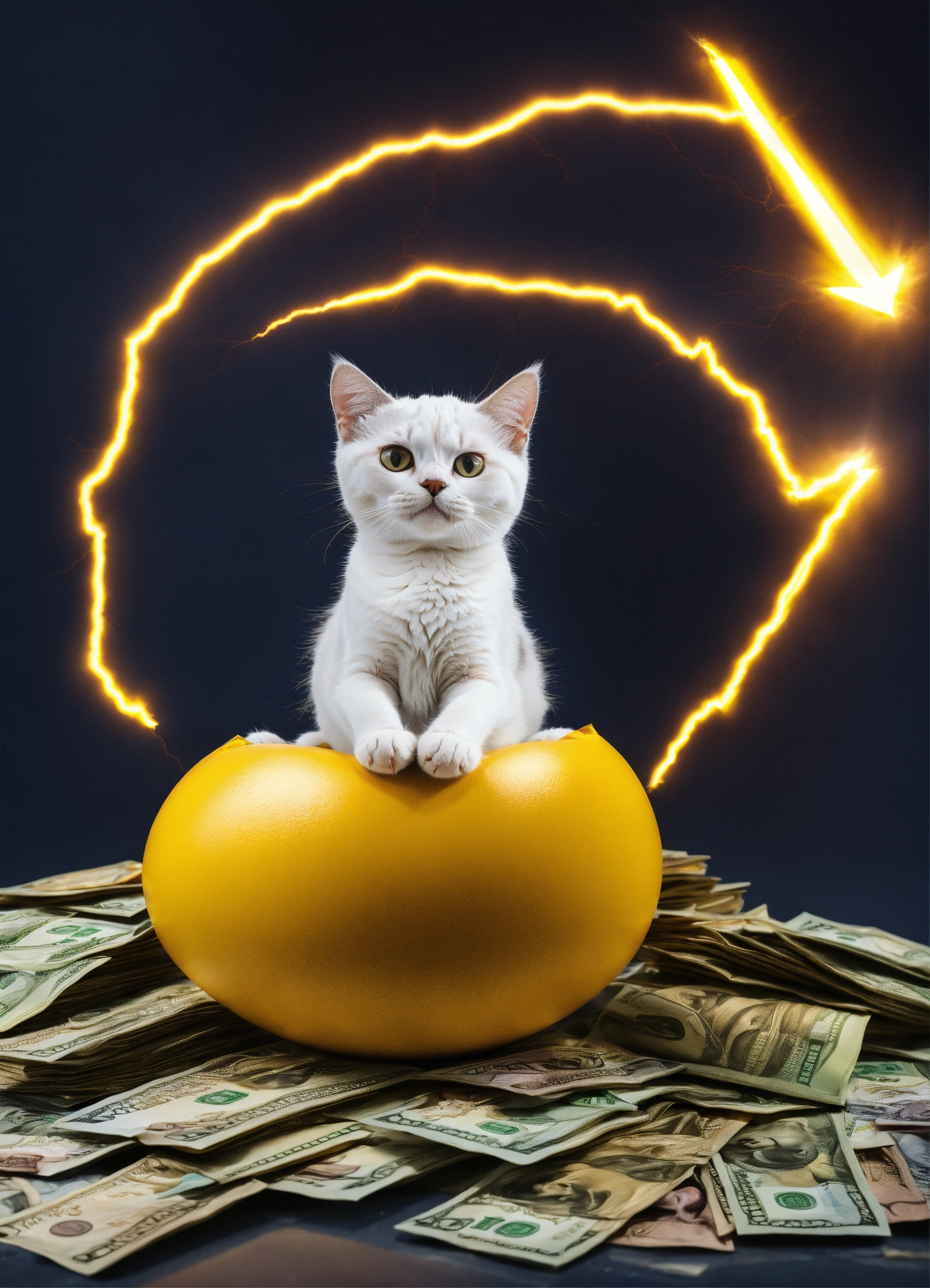 Lexica - Cat with lightning coming out of its paws sitting on an egg of ...