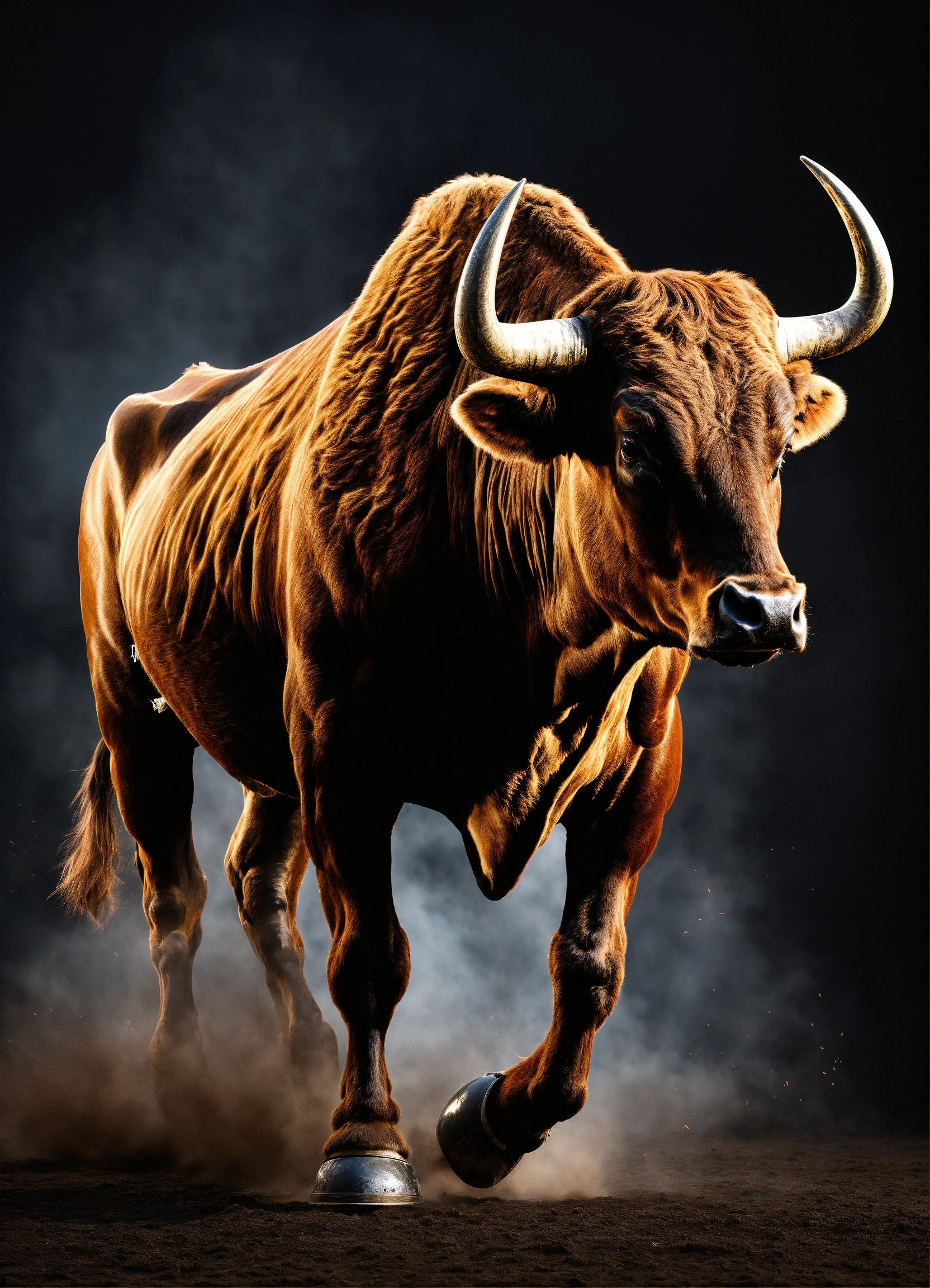 Lexica - Bucking bull side on profile black background photo realistic