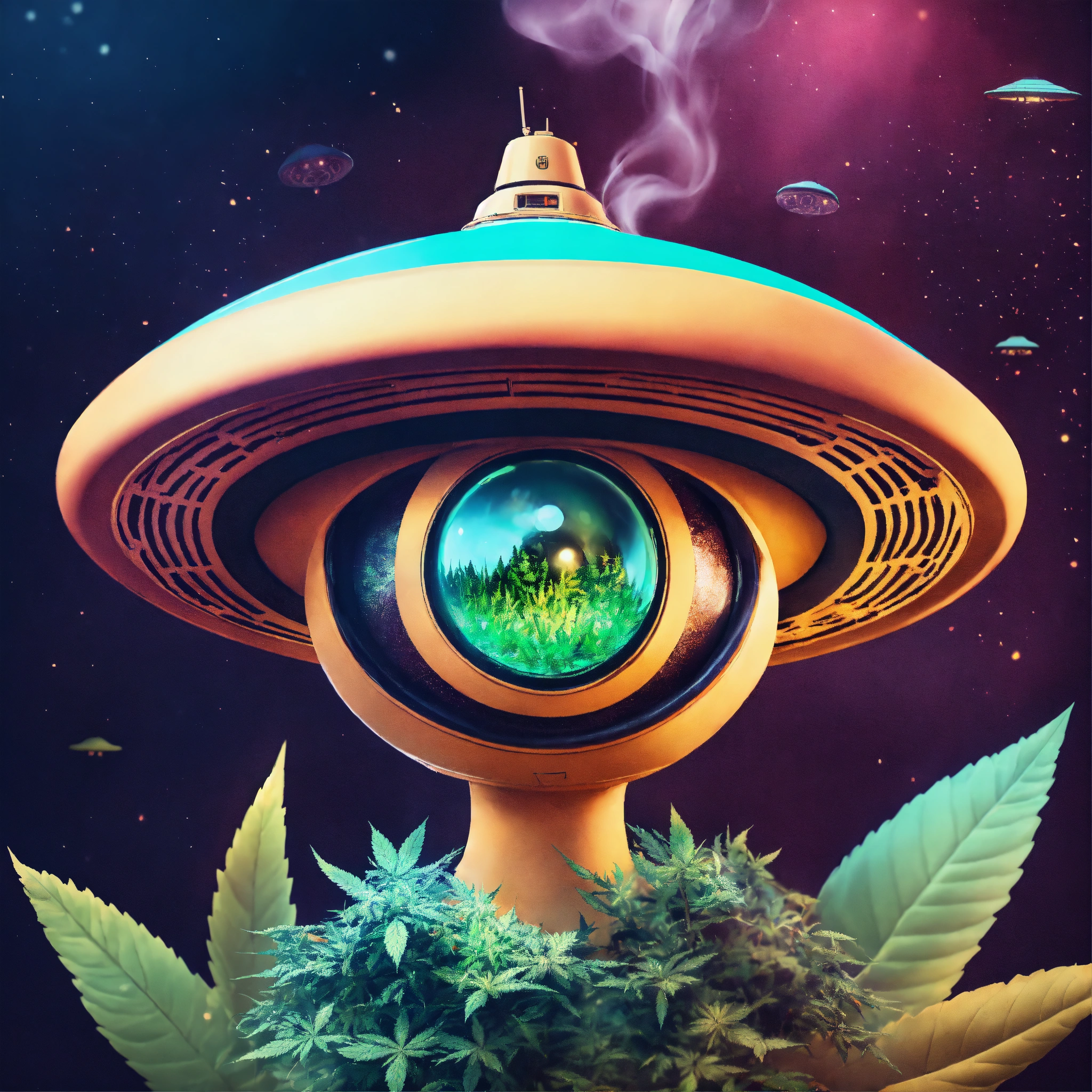 Lexica - UFO with big eyes looking into the camera and smoking weed, sci-fi colors, cinematic ...