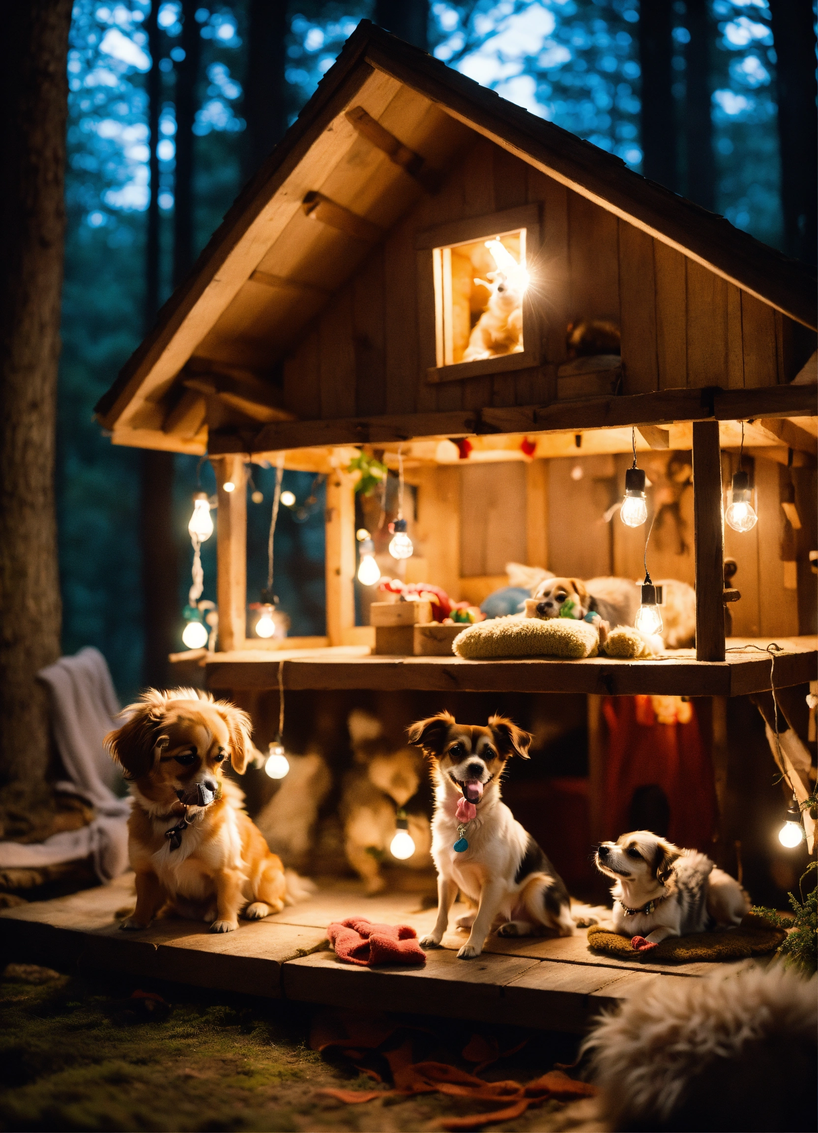 Lexica - "In a quaint treehouse setting, twinkling lights illuminate a ...