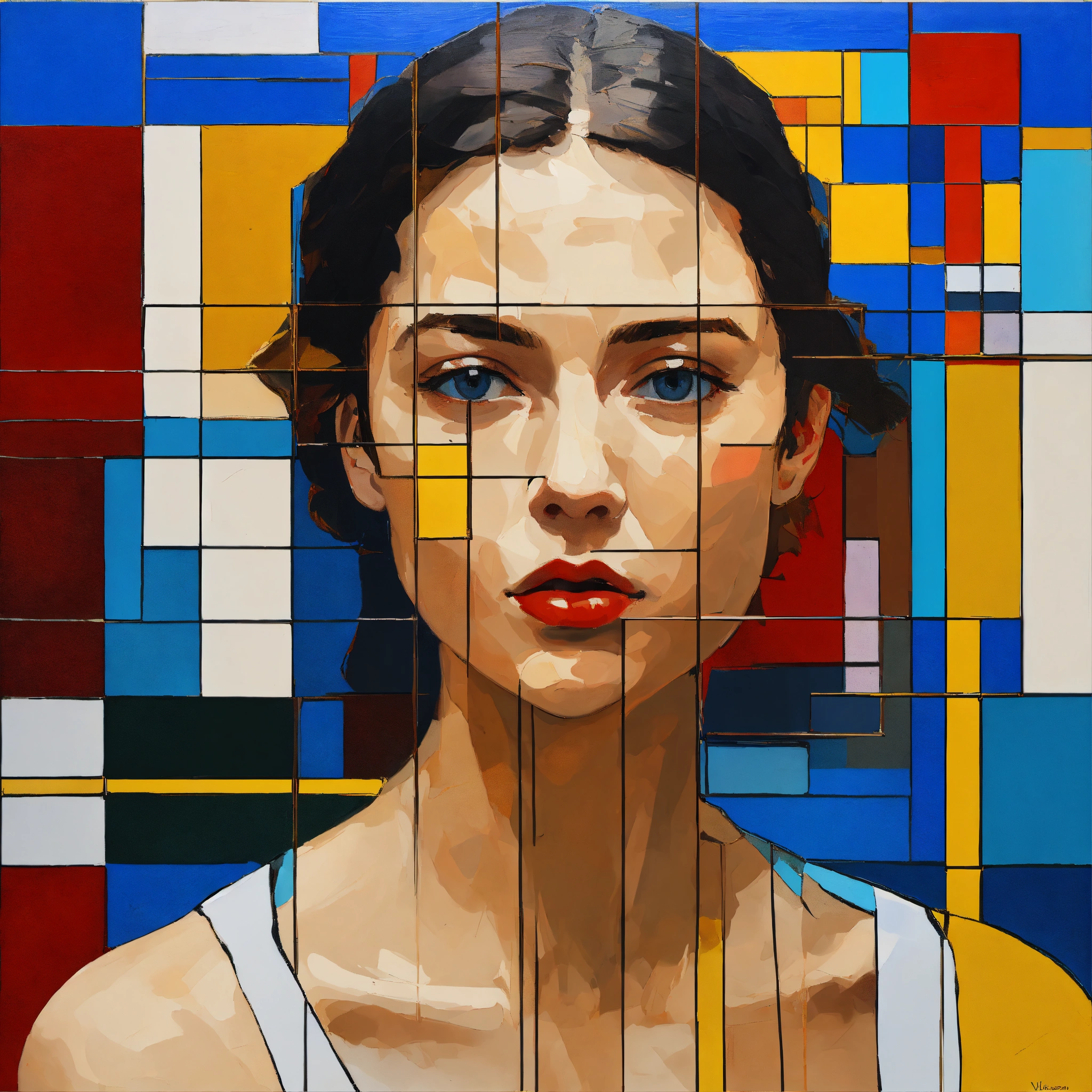 Lexica - A woman, oil painting, transparent, in style, generative art, recursive art, mondrian ...