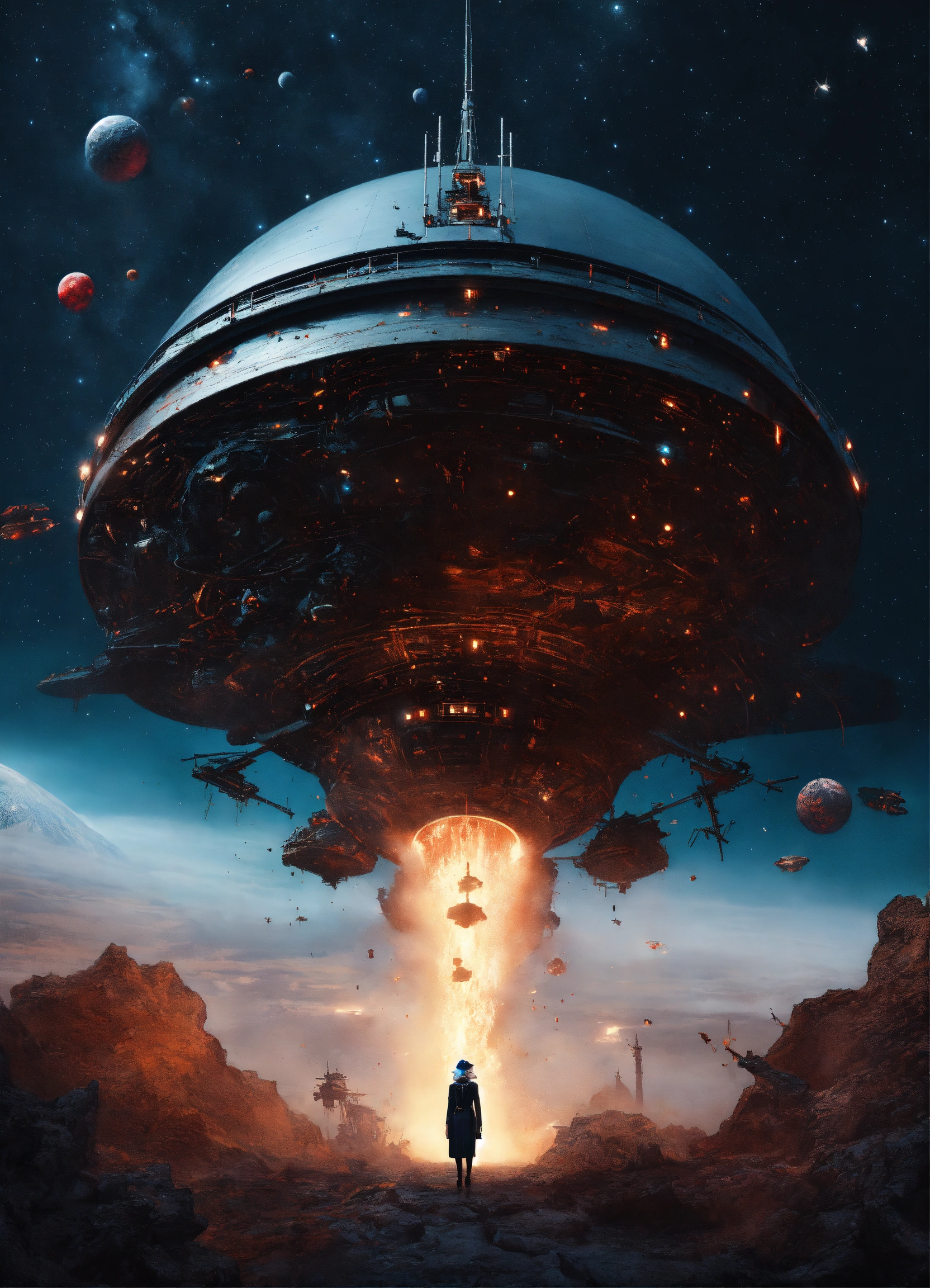 Lexica - Large landscape Photography, a large futuristic dark spaceship ...