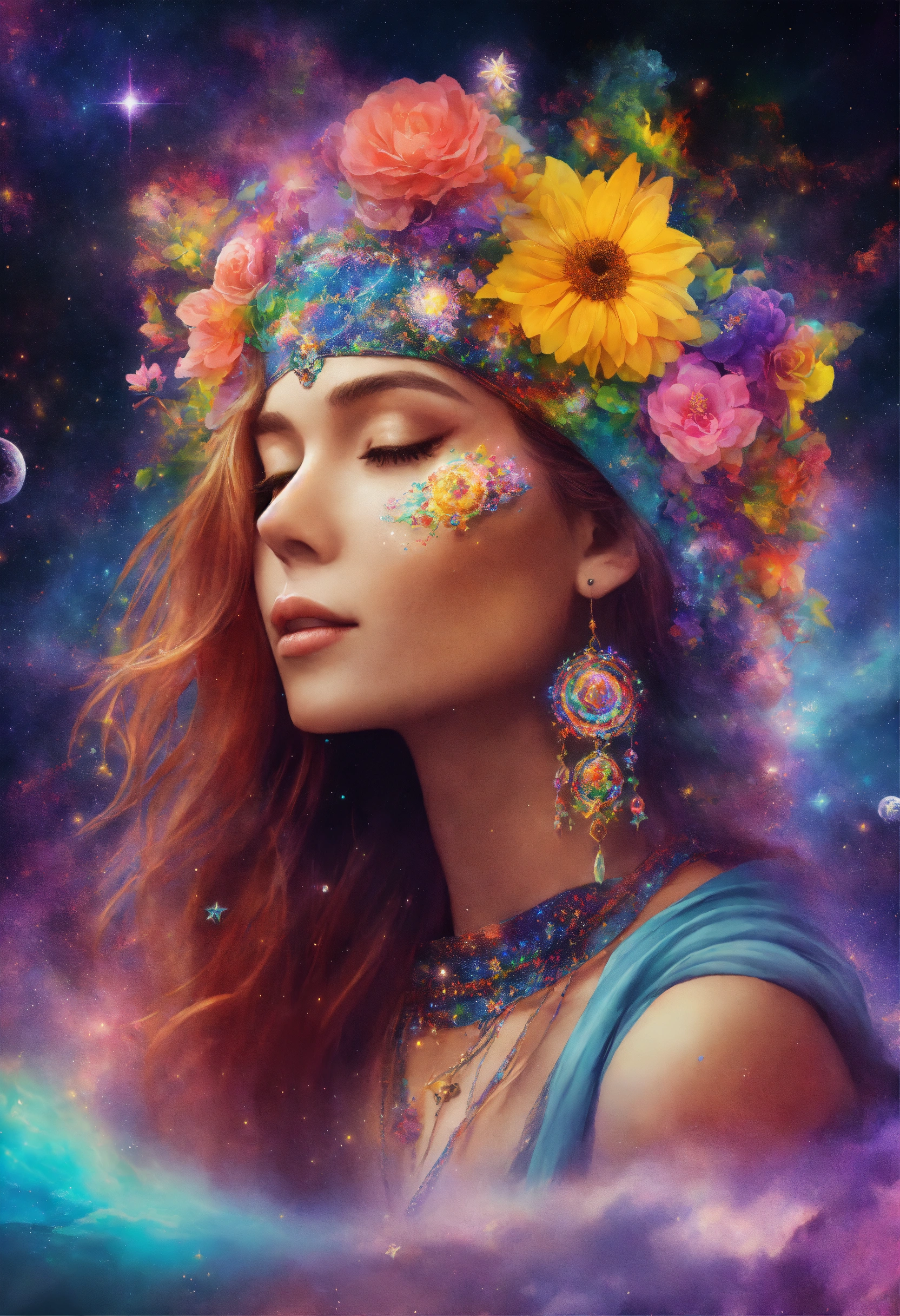 Lexica - Abstract hippy woman smoking dmt, with universe coming out of ...