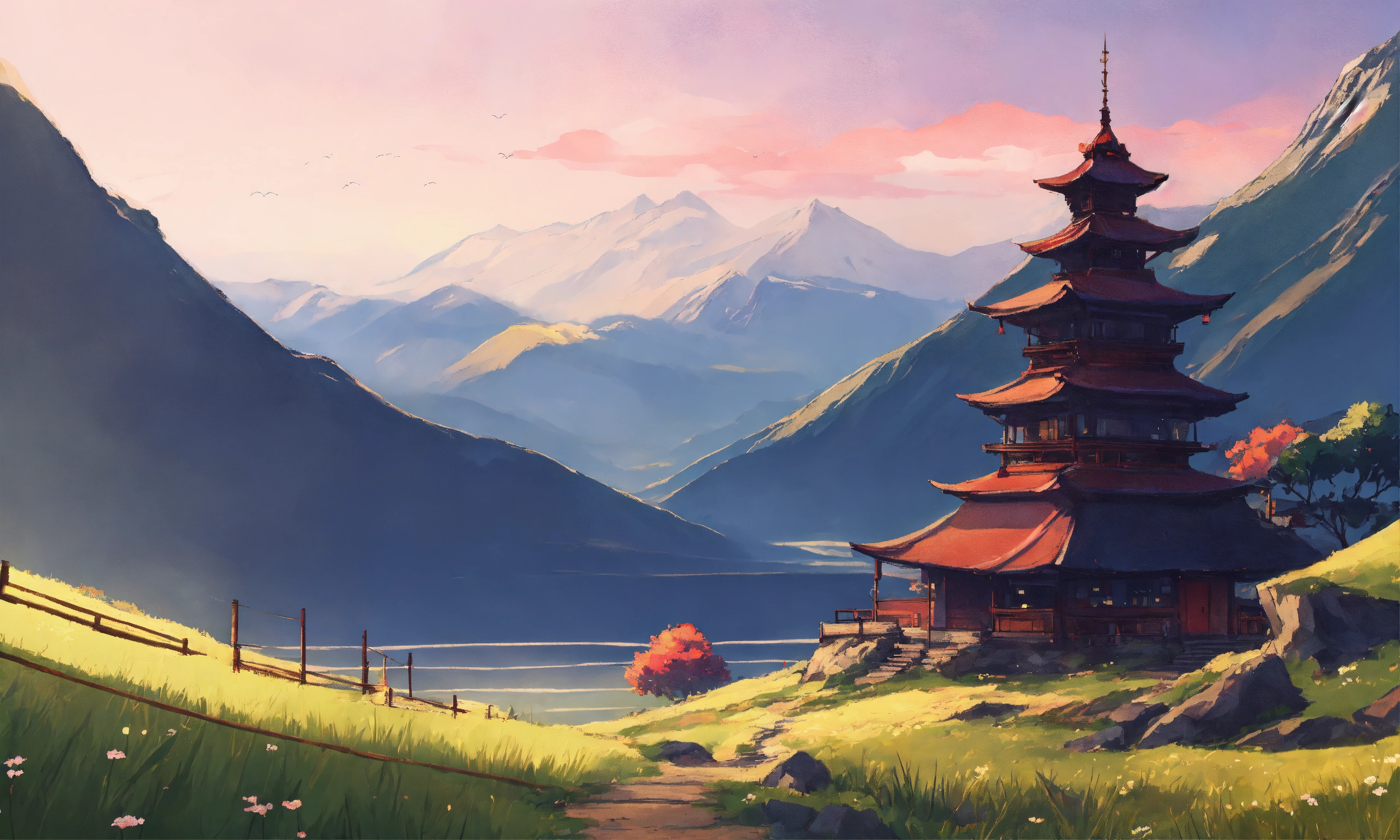 Lexica - Anime boho art Minimalist landscape mountains