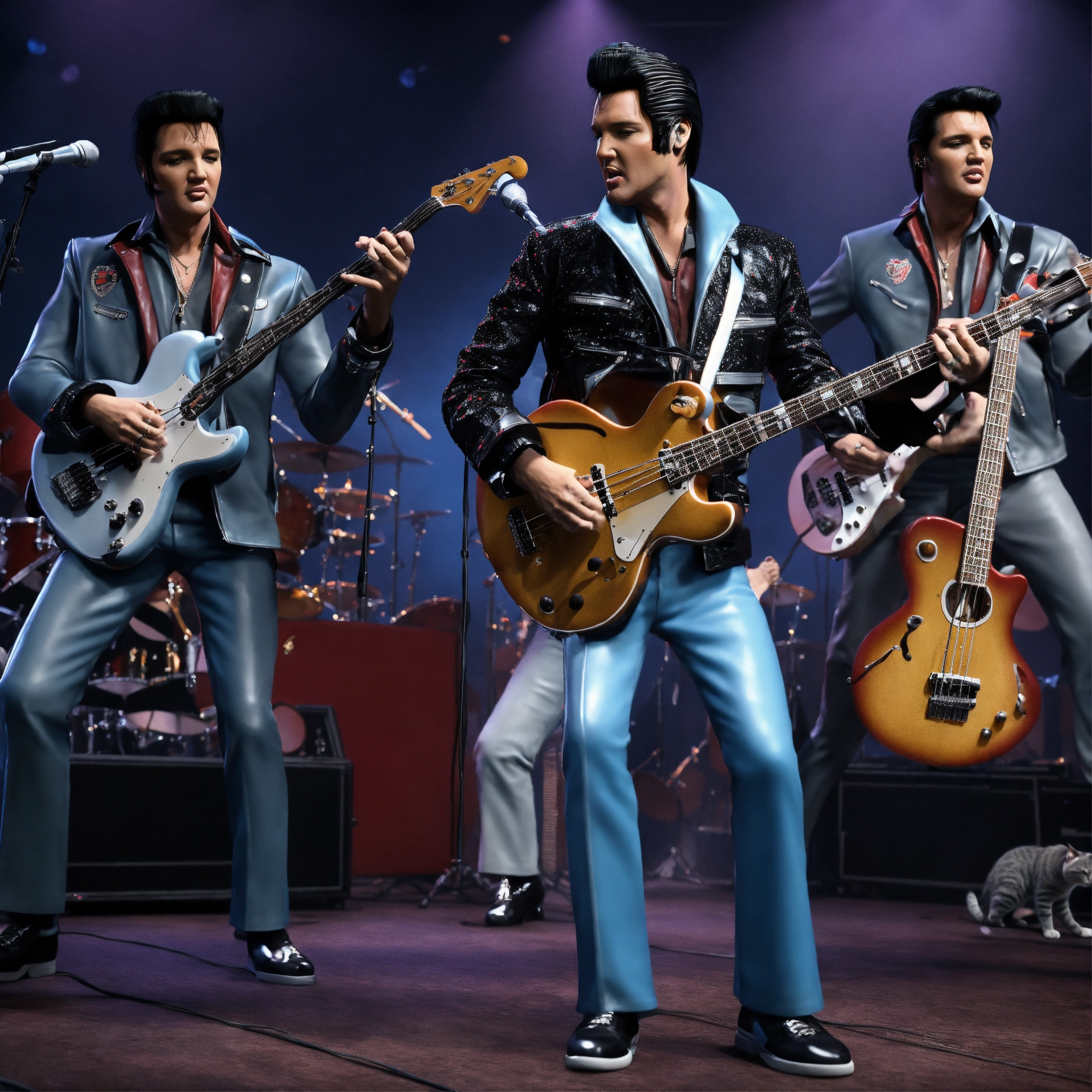 Lexica - 3D Elvis Presley playing in a band with 2 grey cats all ...