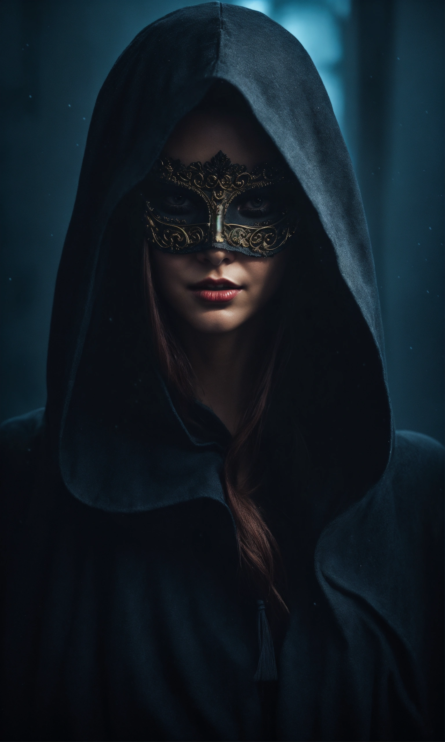 Lexica - Breathtaking mysterious evil women in hooded mask