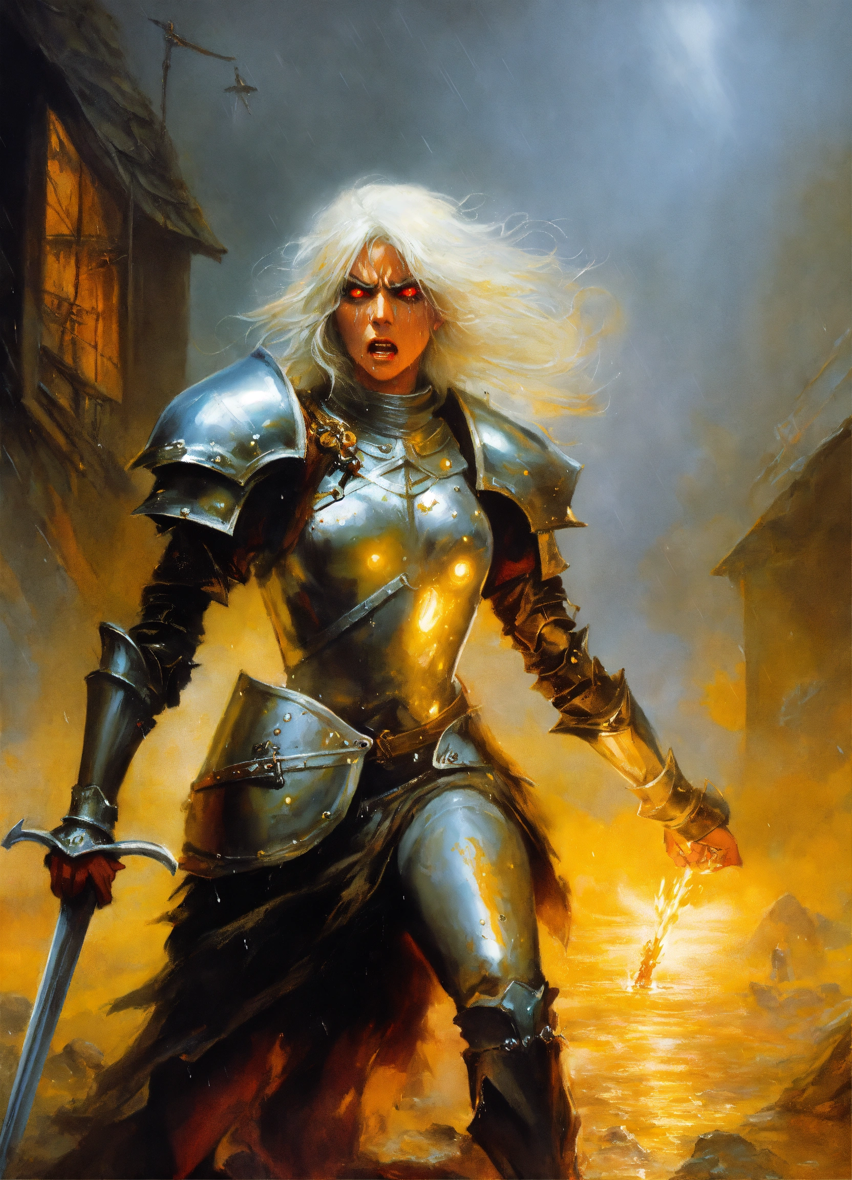 Lexica - Boris Vallejo, a silver hair human female undead knight with ...