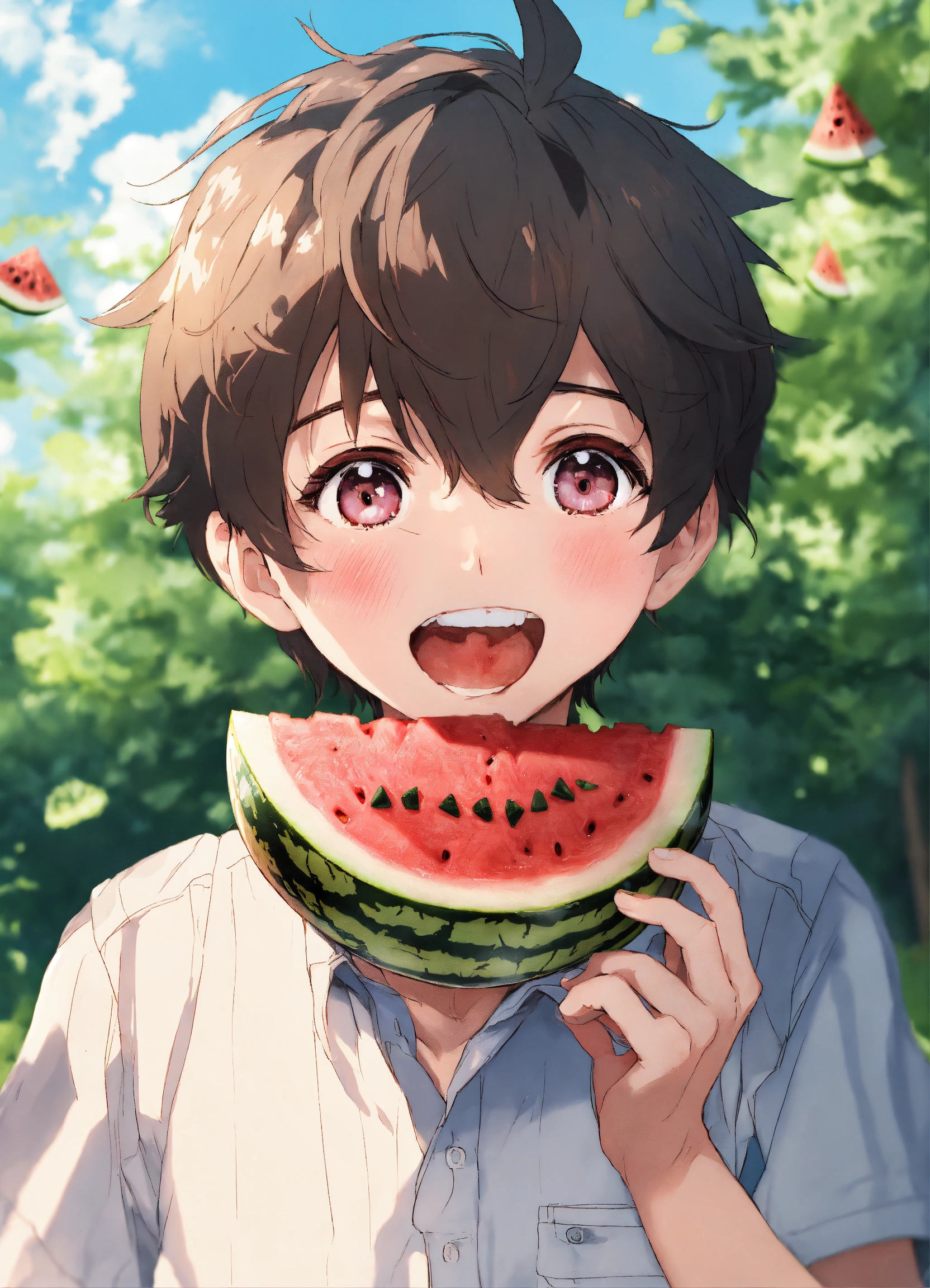 Lexica - Anime boy eats watermelon