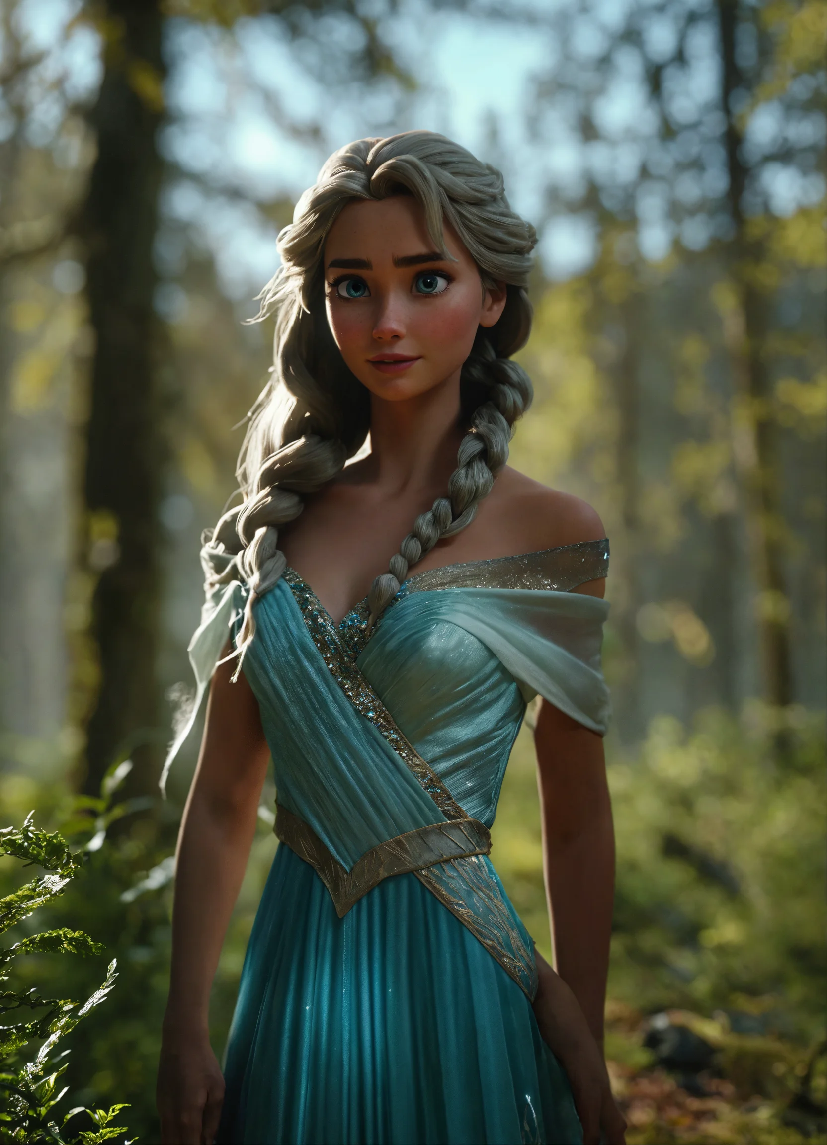 Lexica - Stunning Elsa in the forest, 8k photo, in action, cinematic