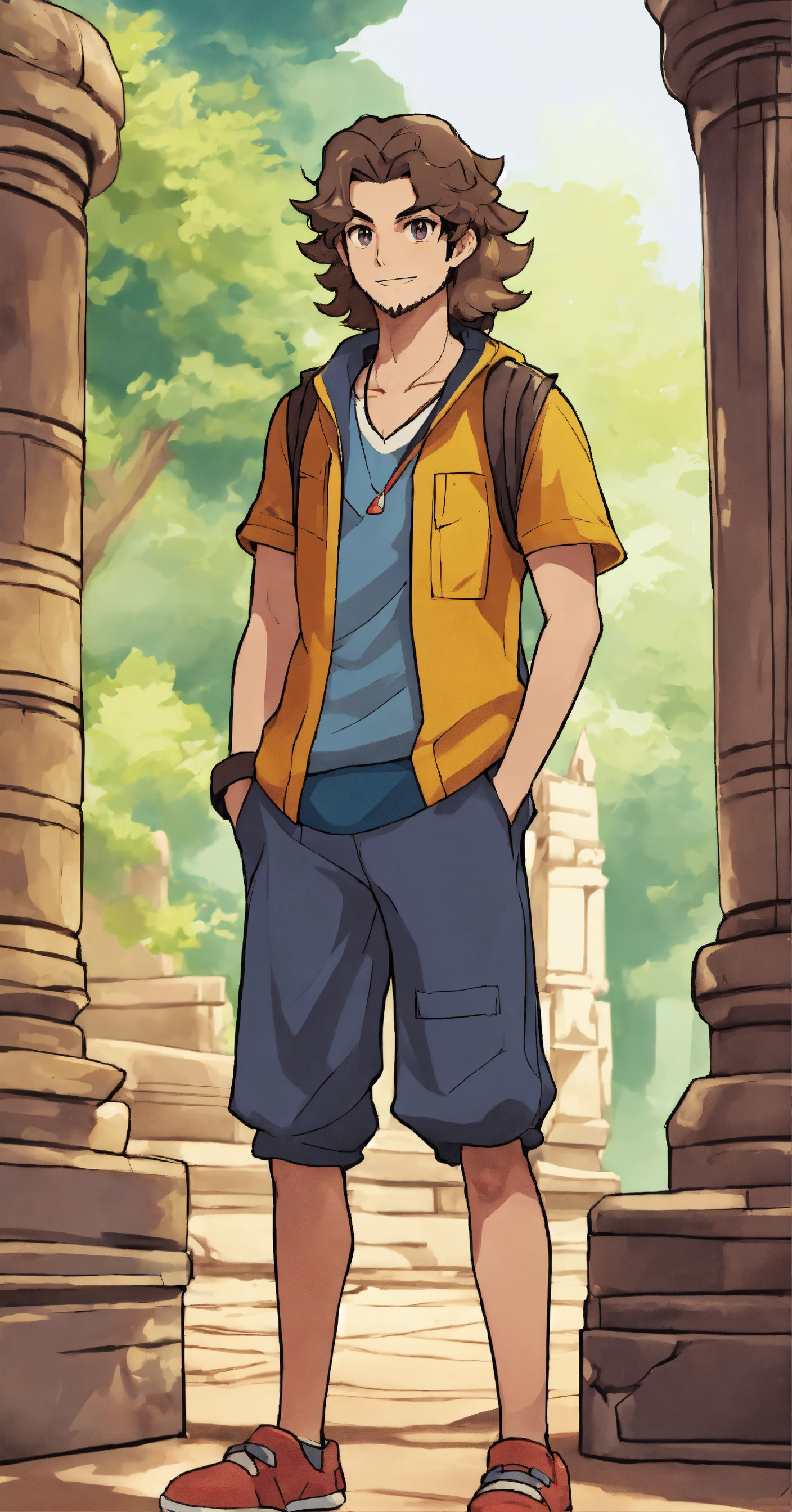 Lexica - A Pokemon trainer guy 30 years old with curly long hair and ...