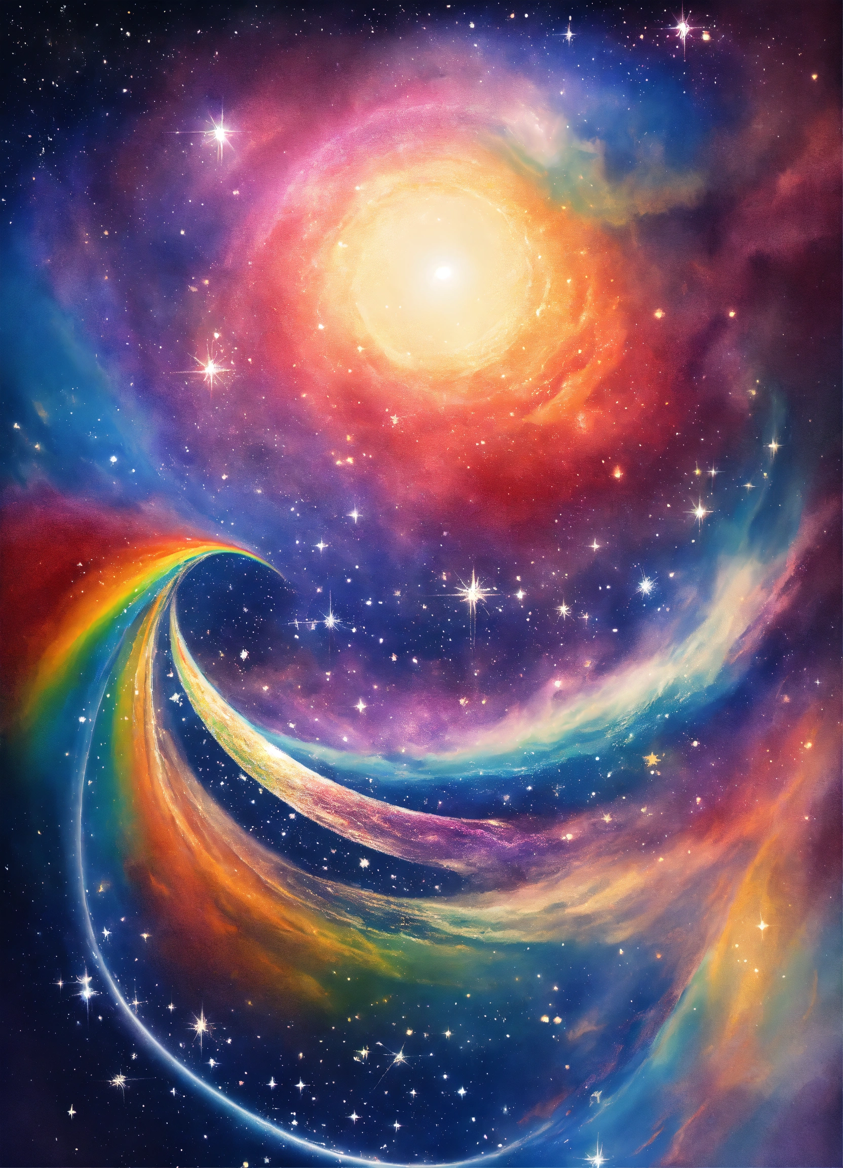 Lexica - Tattoo style image of a cosmic rainbow enveloping the universe ...
