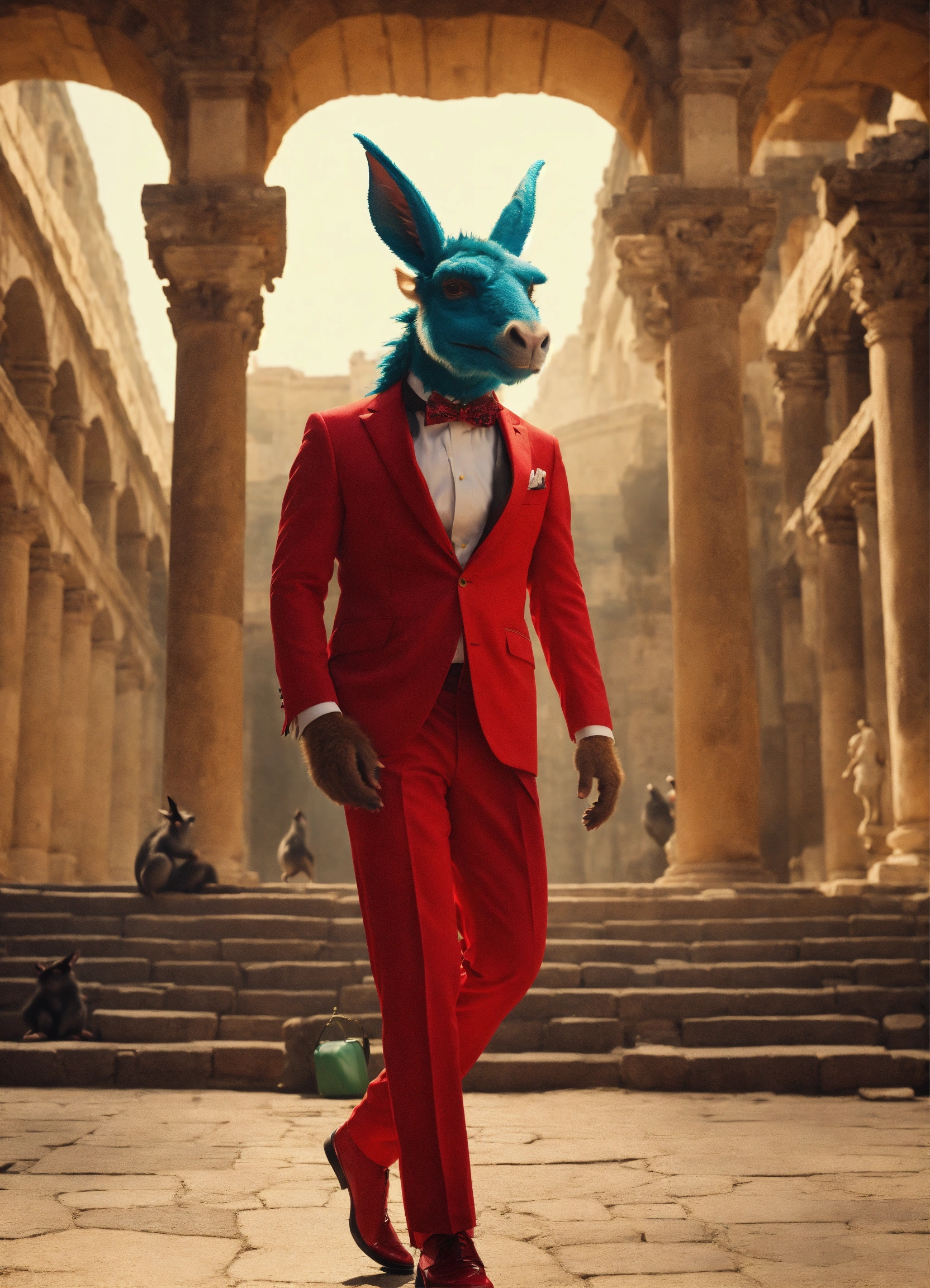 Lexica - Create a pet with a rat face, body of a donkey and bat wings ...