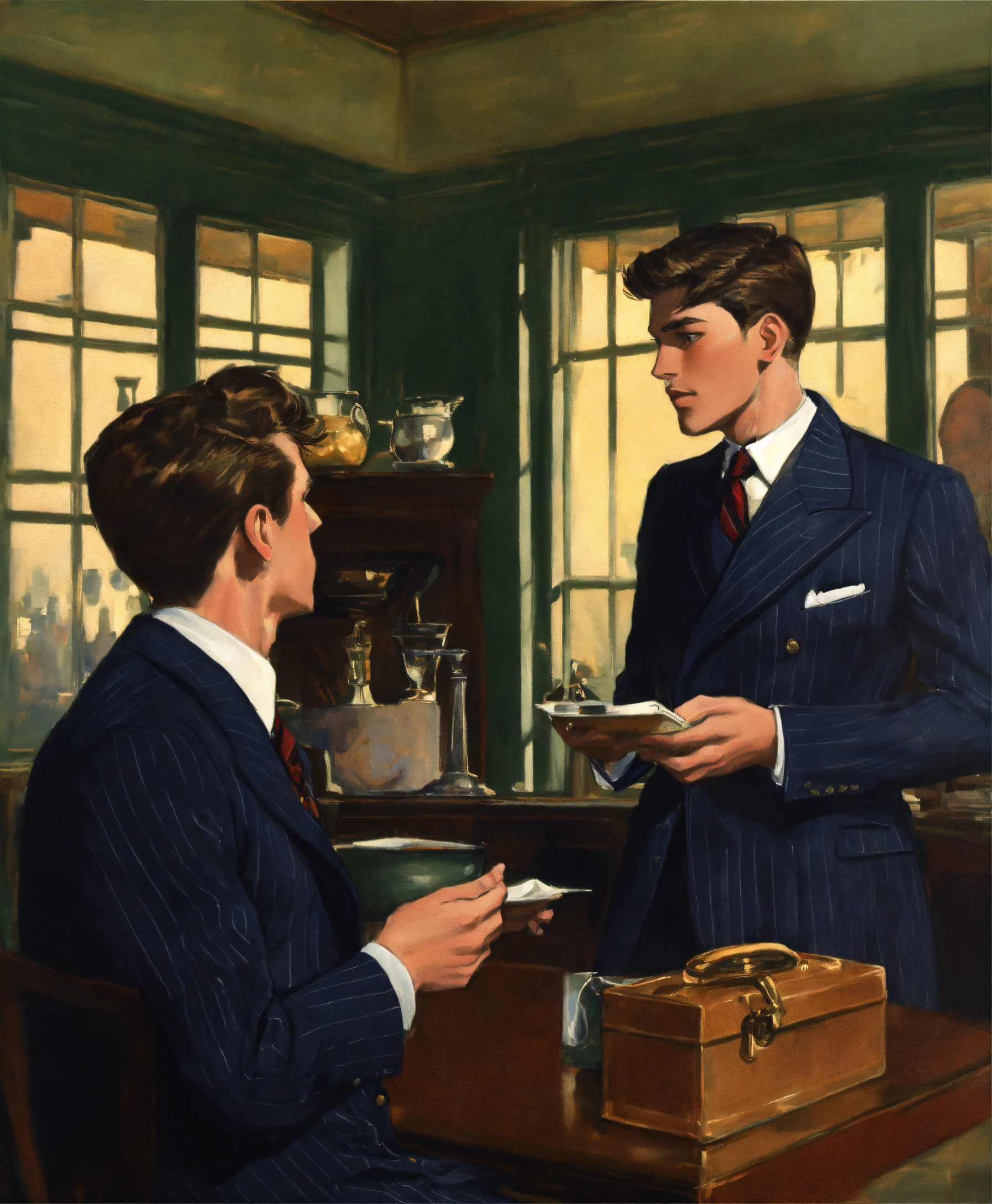 Lexica - A young British boss in navy pinstripe vested suit, club tie ...