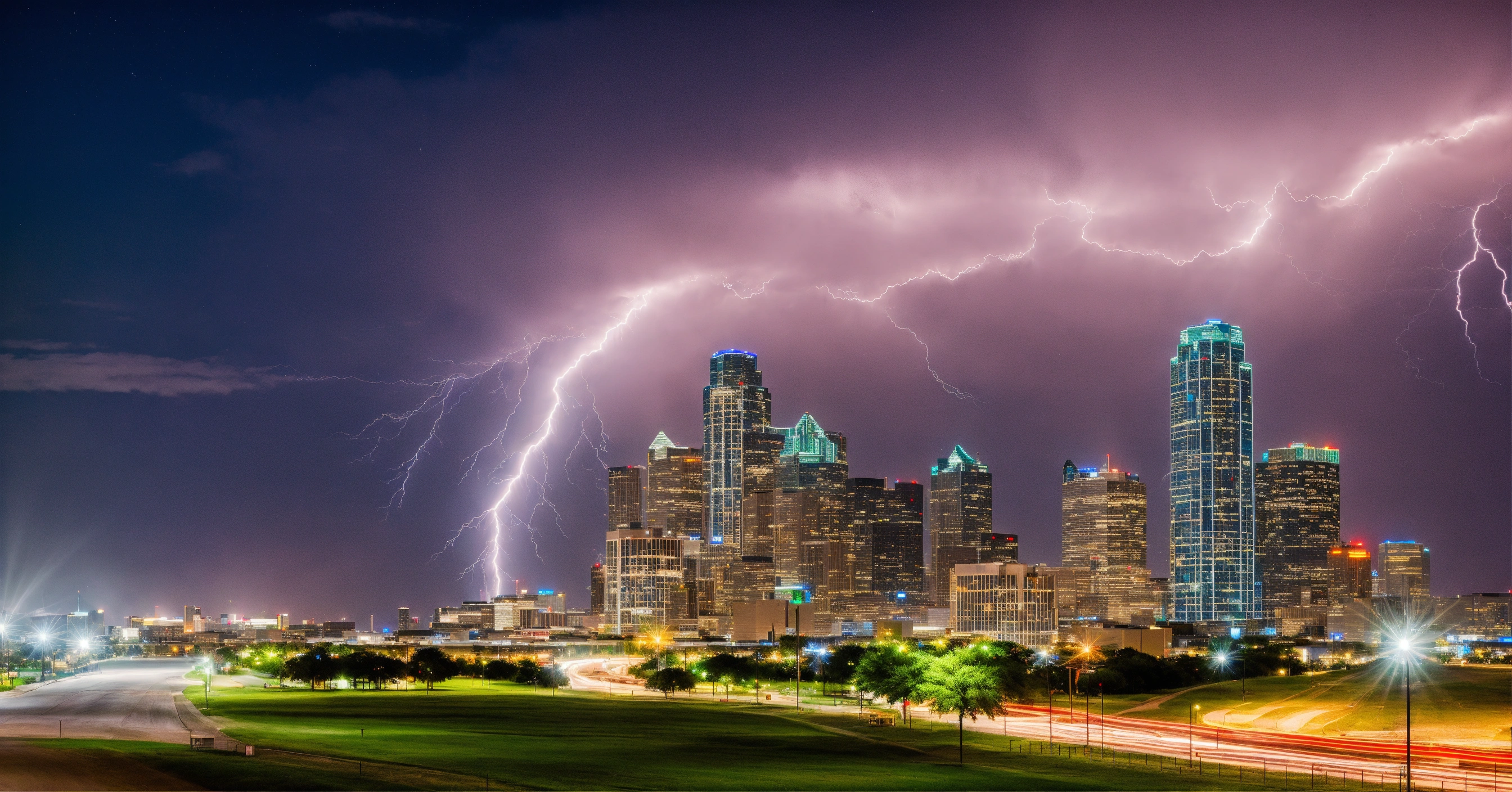 Lexica - Night photography of lighted downtown Dallas Texas Skyline ...
