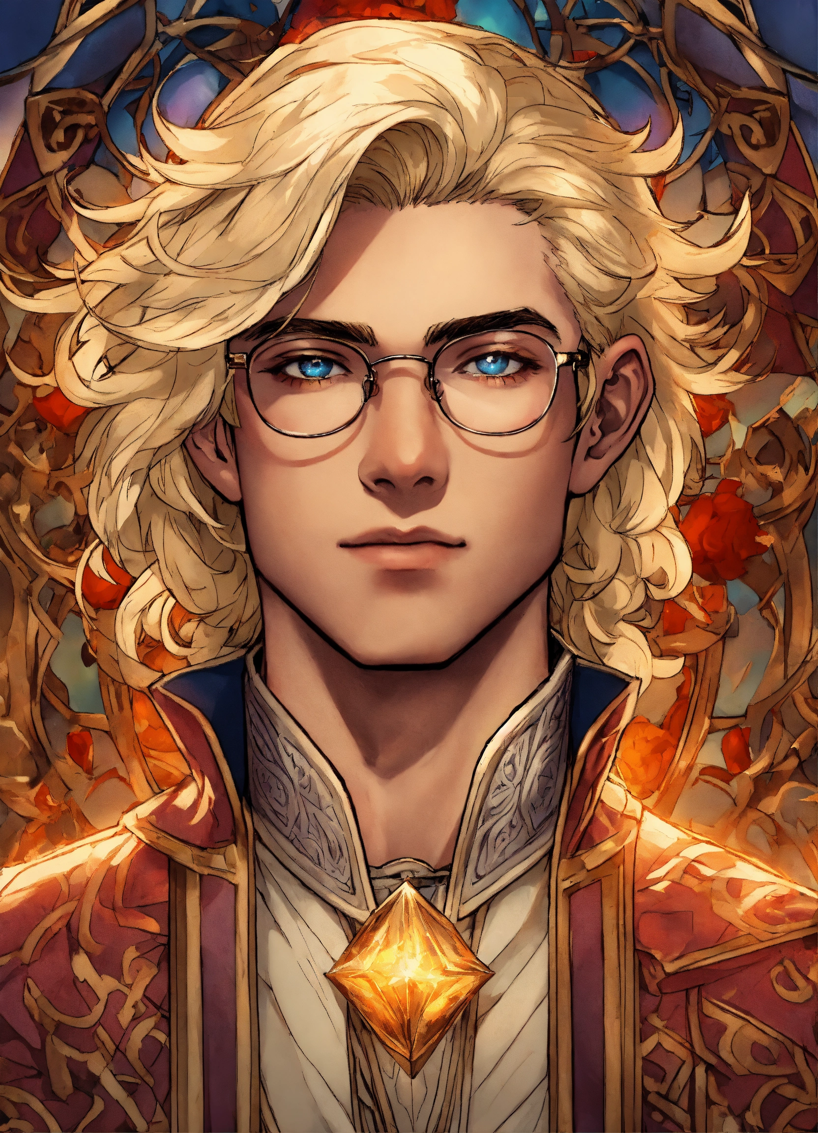 Lexica - Heroic blonde male mage, glasses, magical cards, fantasy art ...