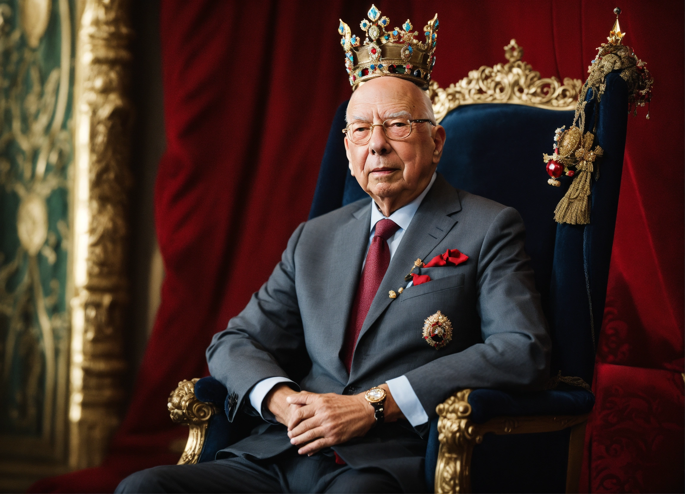 Lexica - VERY OLD KLAUS SCHWAB SITTING IN A CHAIR WEARING A CROWN A ...