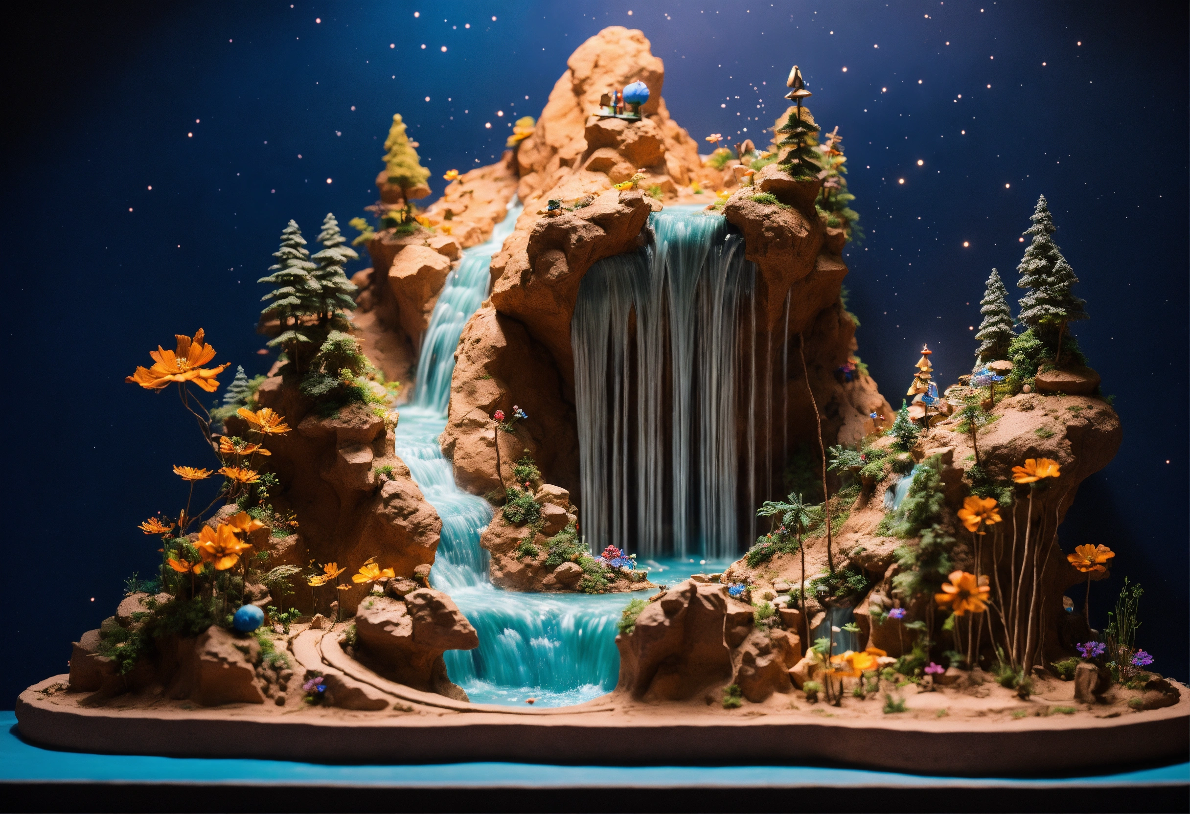 Lexica - Hand-made 3D modeling clay sculpture, mountains, waterfall ...