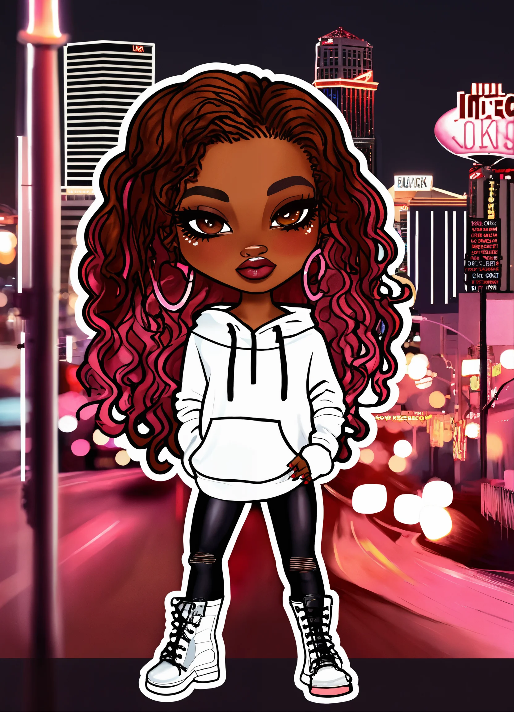 Lexica - Chibi sticker of tan skin tone Beautiful Black Woman women red ...