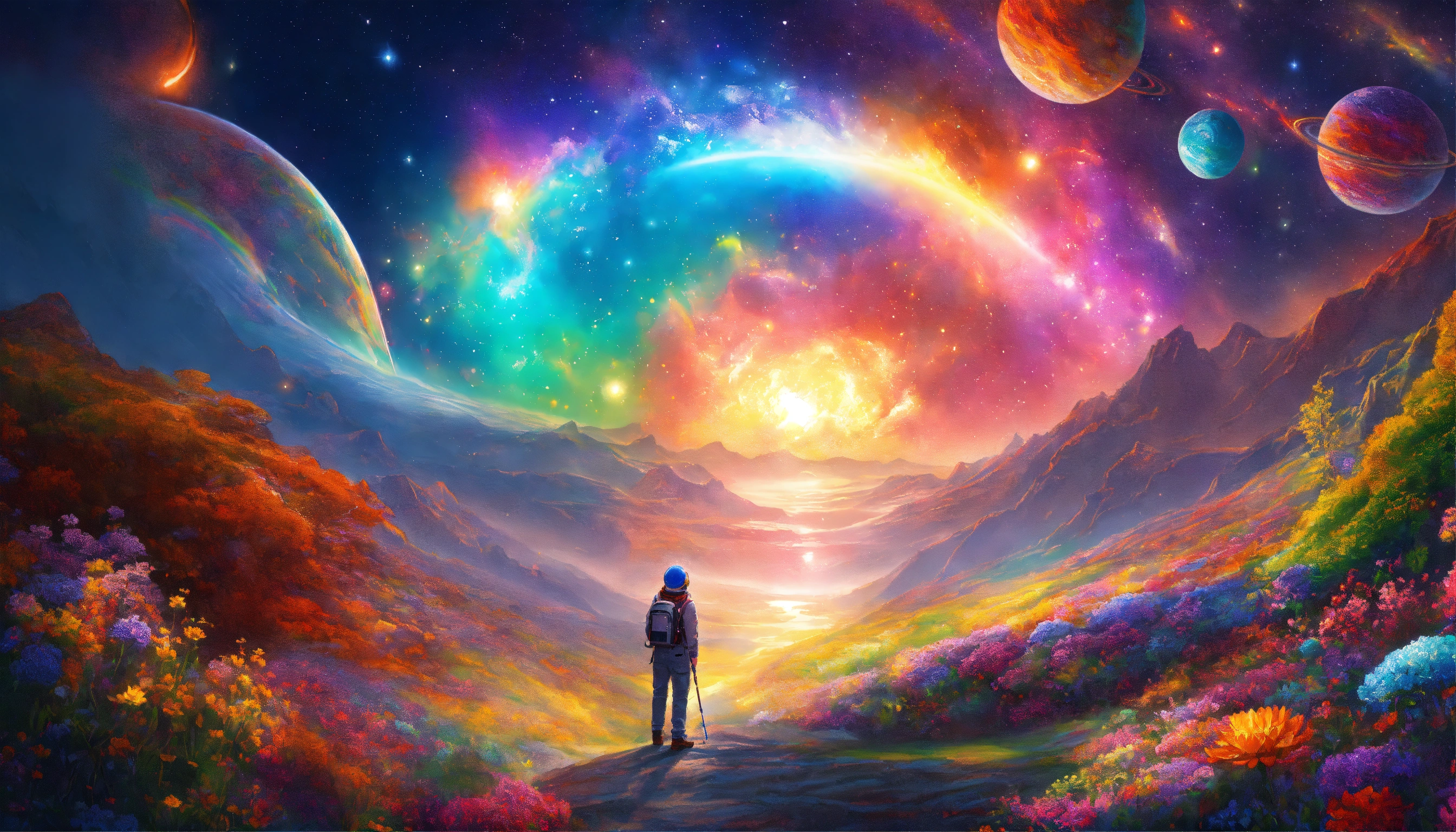 Lexica - Professional painter painting in space, meditation, cosmic ...