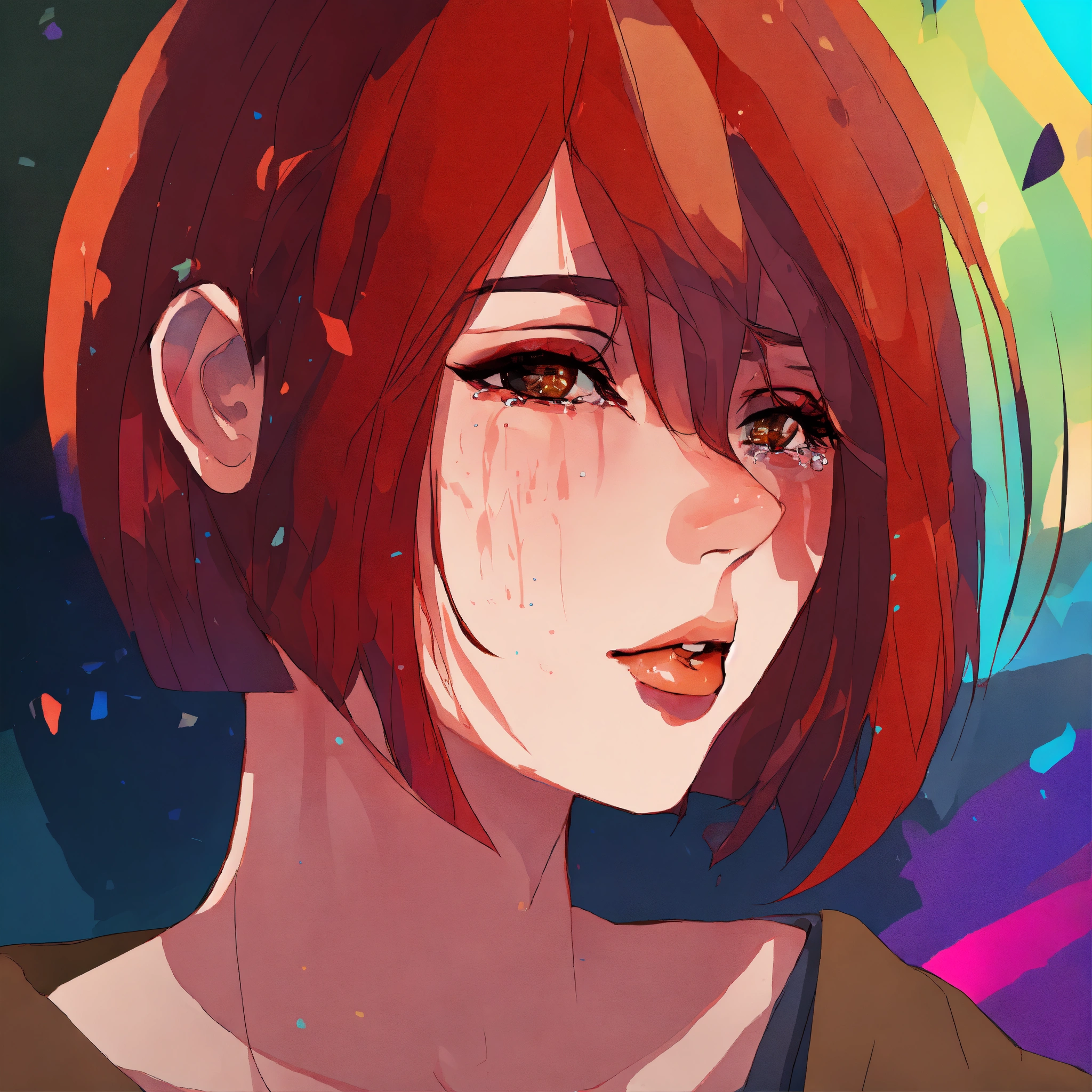 Lexica - Woman with red-brown straight short hair, depression, crying ...