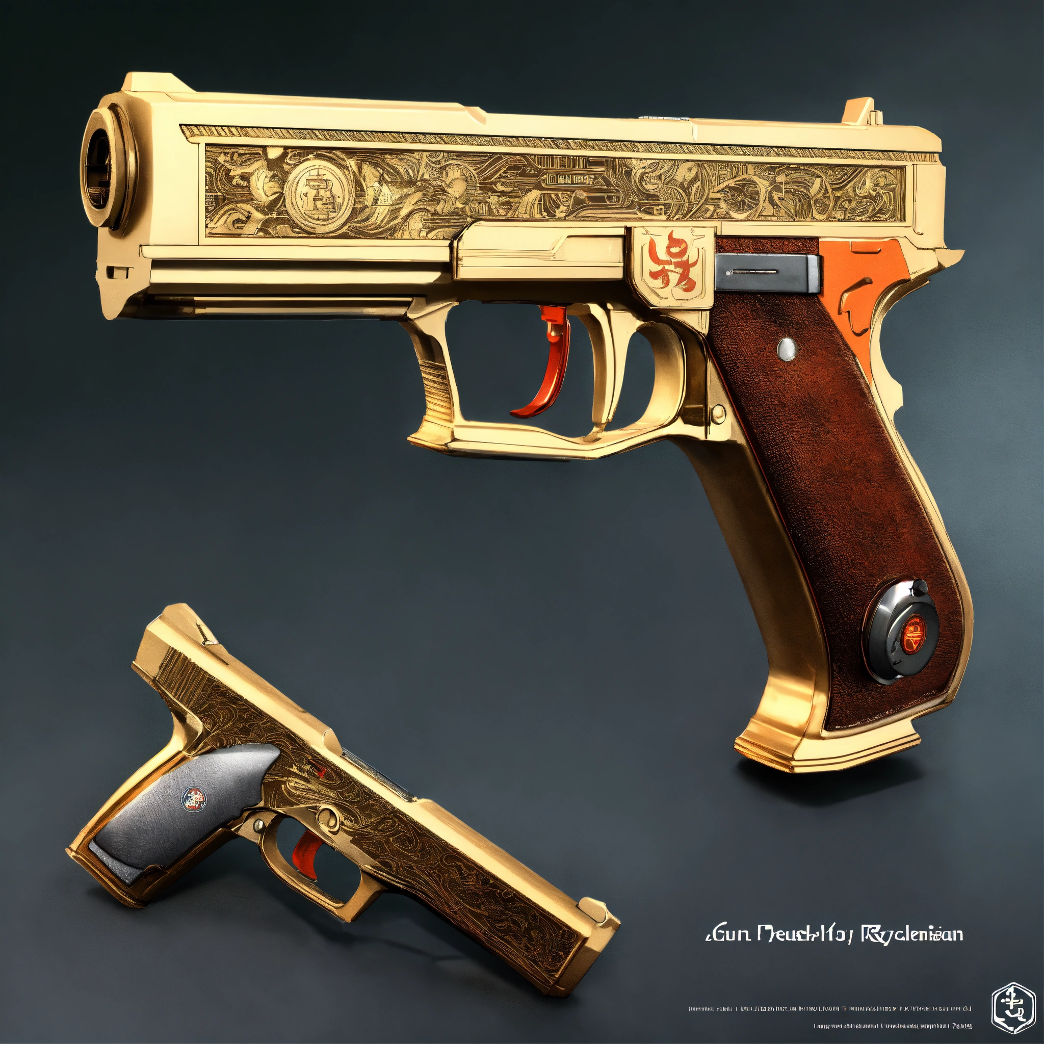 Lexica - Gun concept art, detailed, hyper realistic, chineese symbols ...