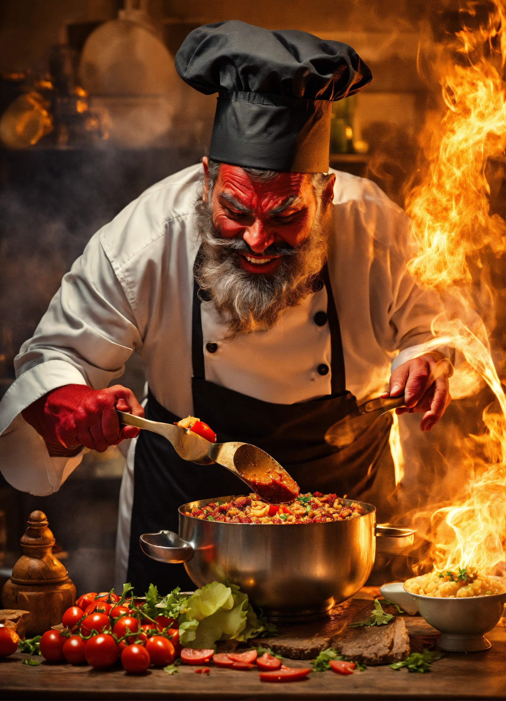 Lexica - Satan disguised as a chef casting his spell on the food