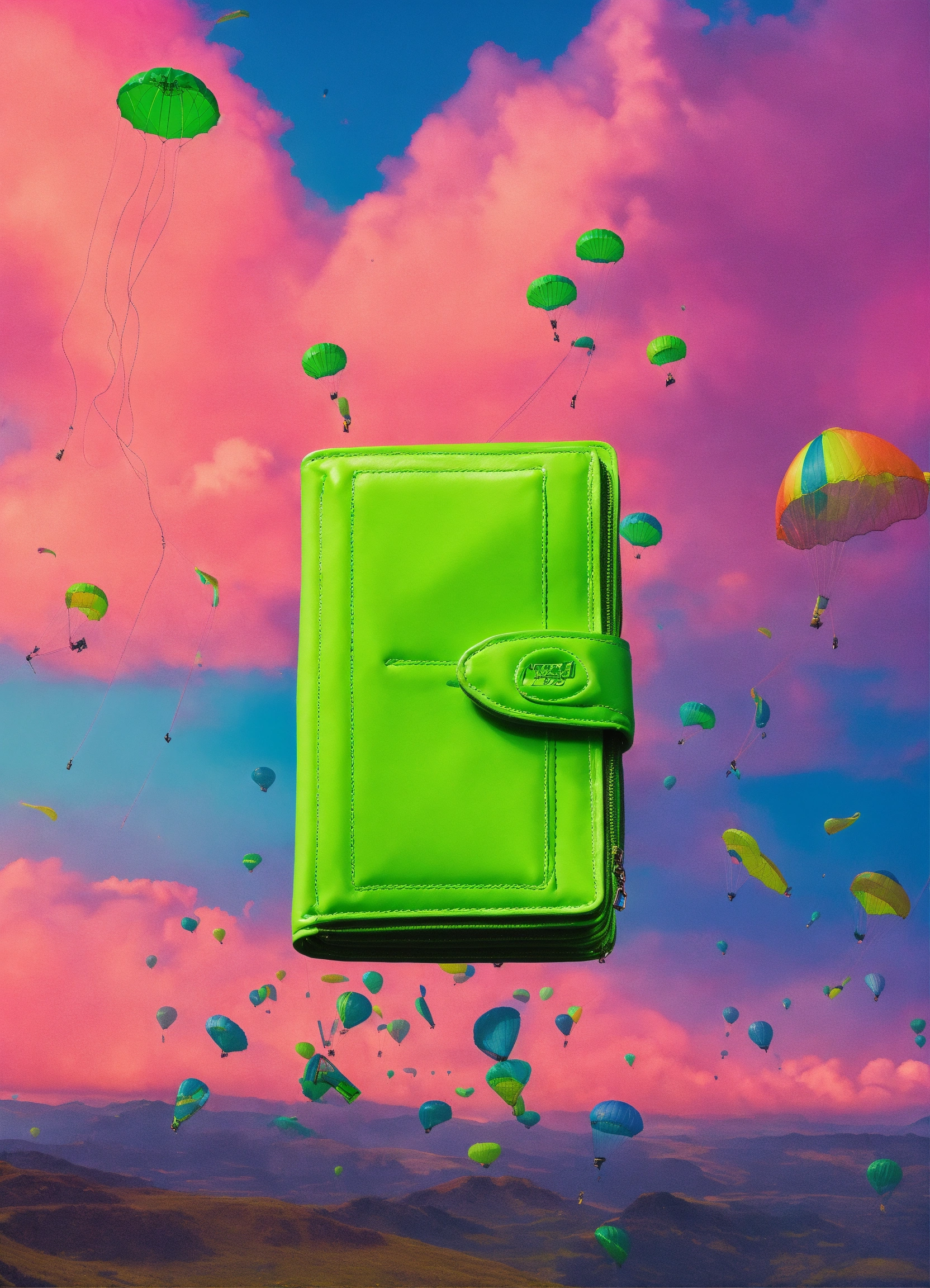 Lexica - Wallet falling from the sky being held by a minimal parachute ...