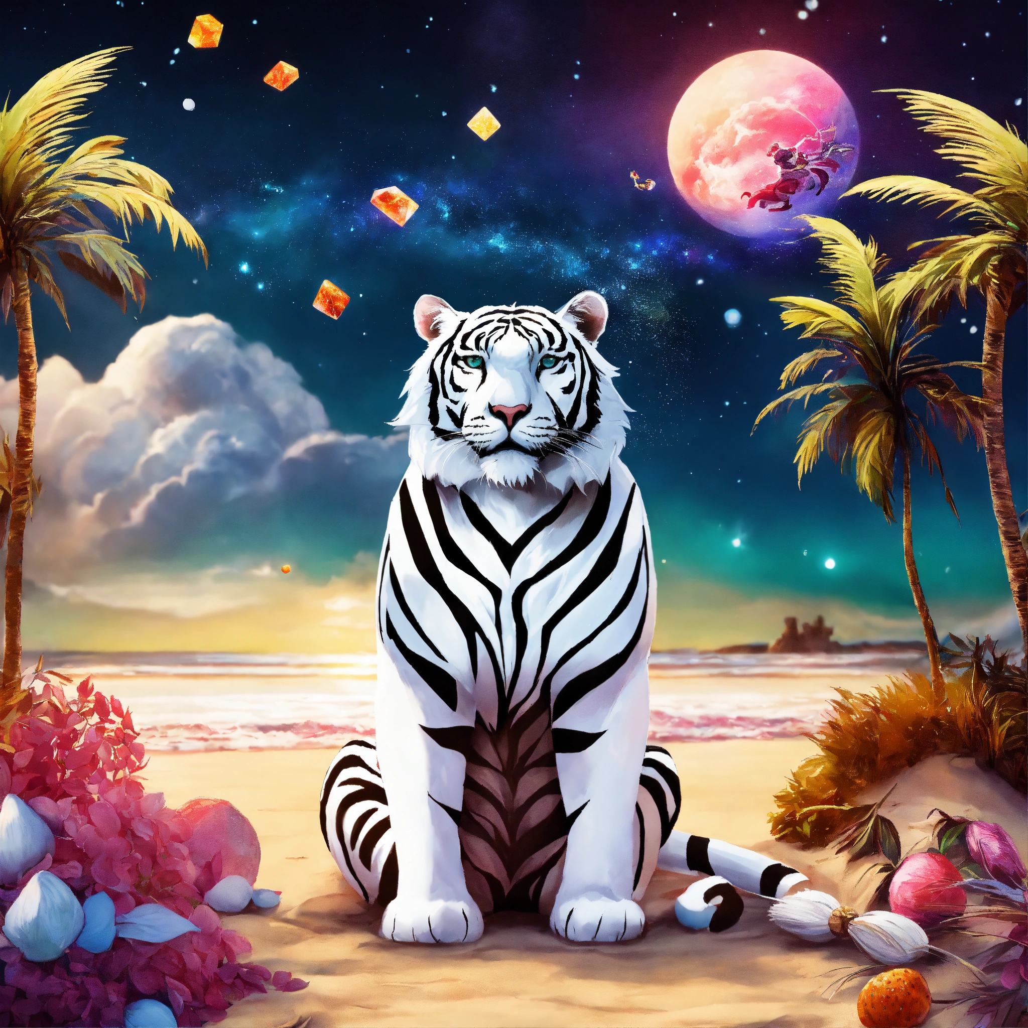 Lexica - Image. illustrate a white tiger in a yoga position on coconut ...