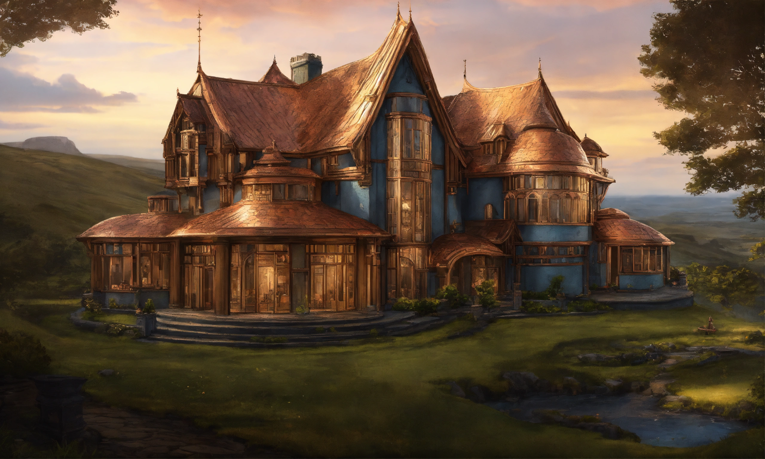 Lexica - Drawing of a fully shown elegant high elf sci fi mansion with ...