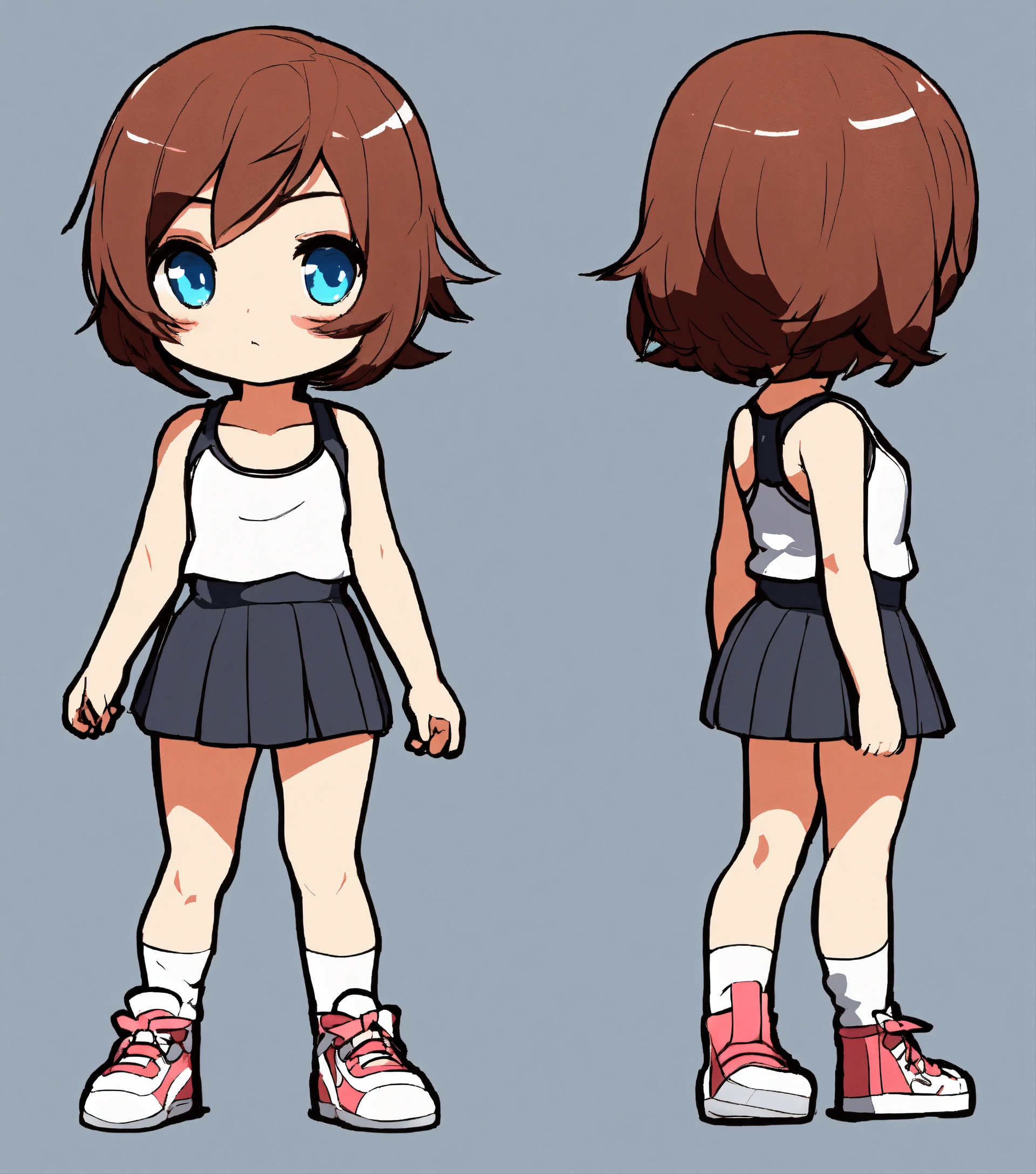 Lexica - Short haired girl wearing tank top and short skirt, walking ...