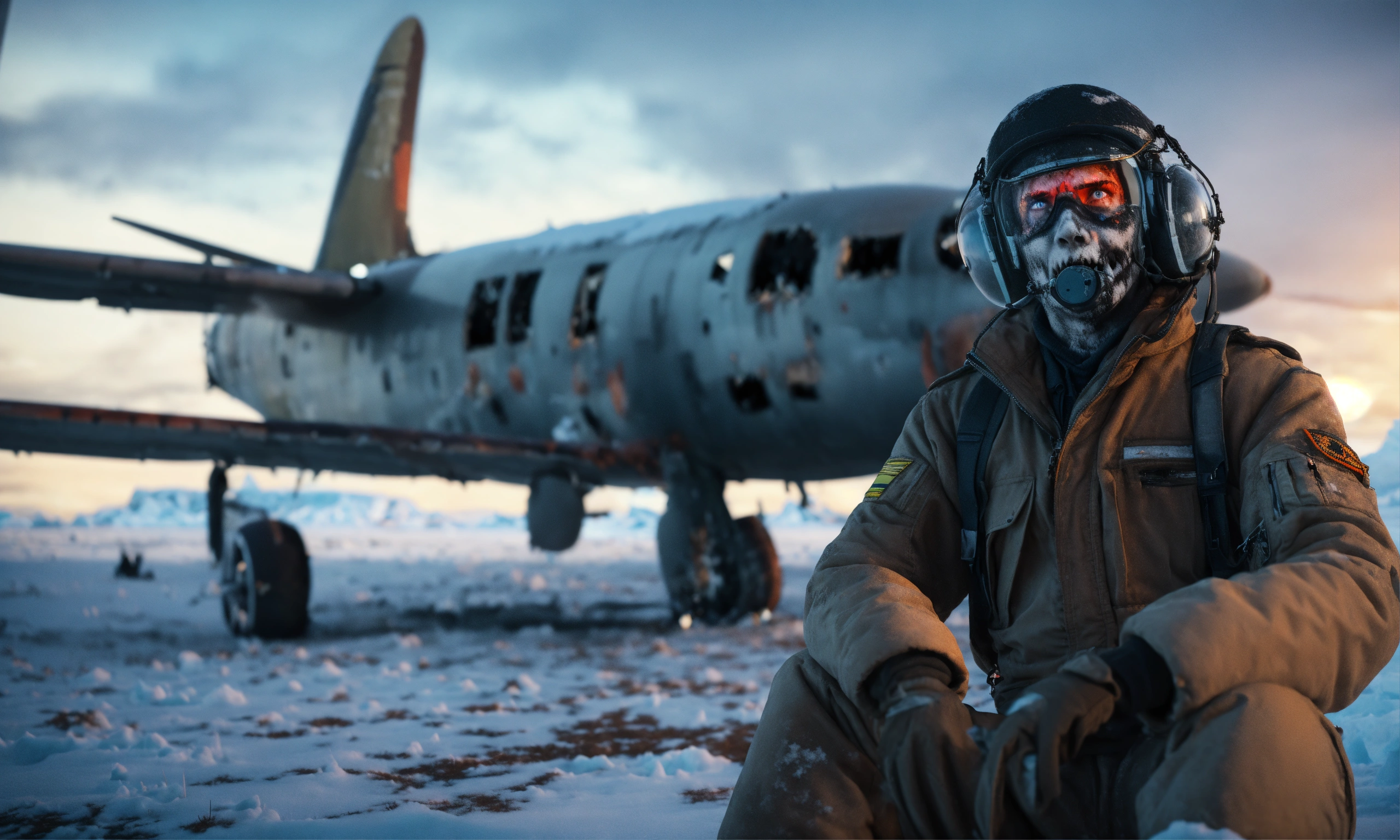 Lexica - Scary zombie-pilot sitting near crashed plane in Antarctica ...