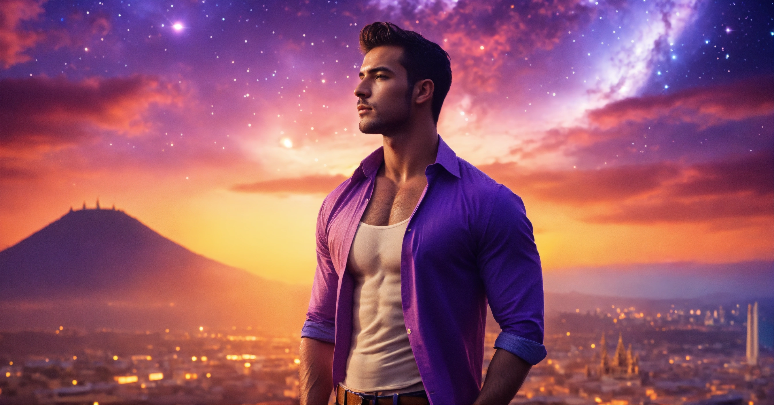 Lexica - Gorgeous well built guy, open shirt, upper torso view, looking ...