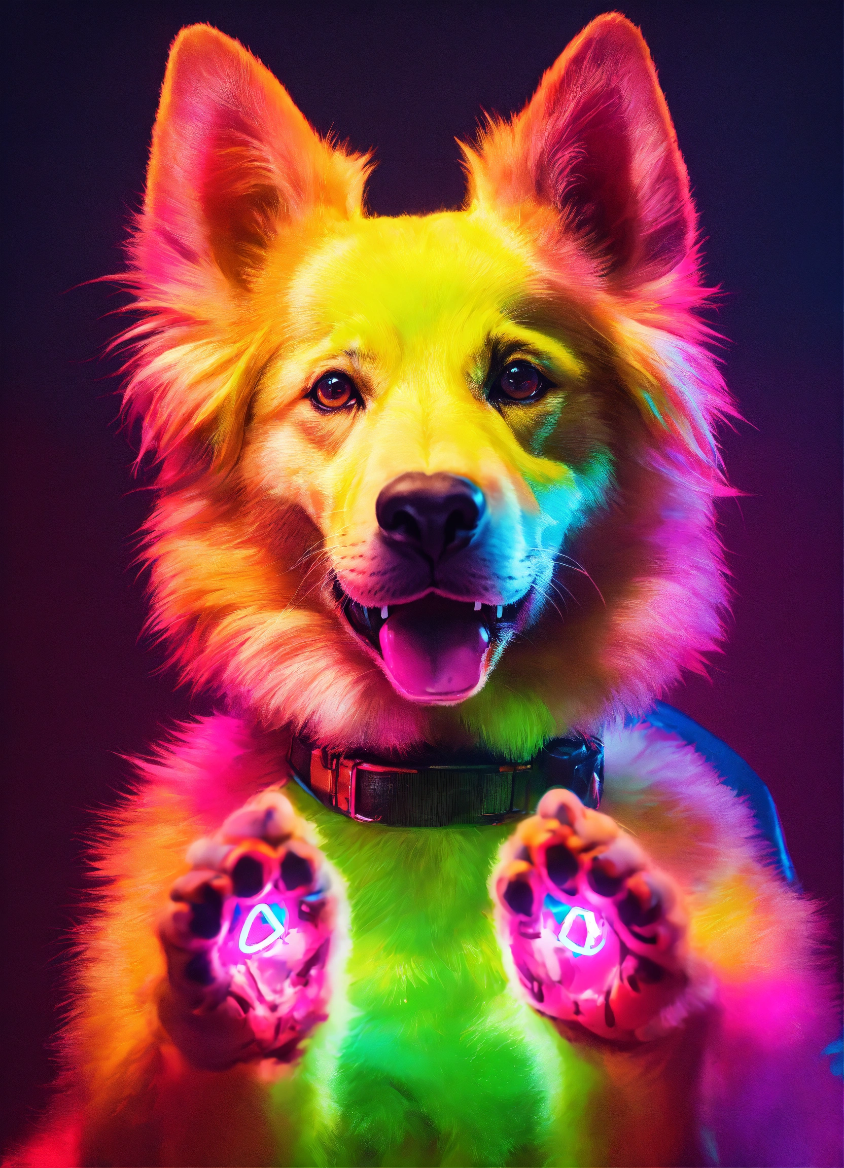 Lexica - Neon dog clapping its paws together