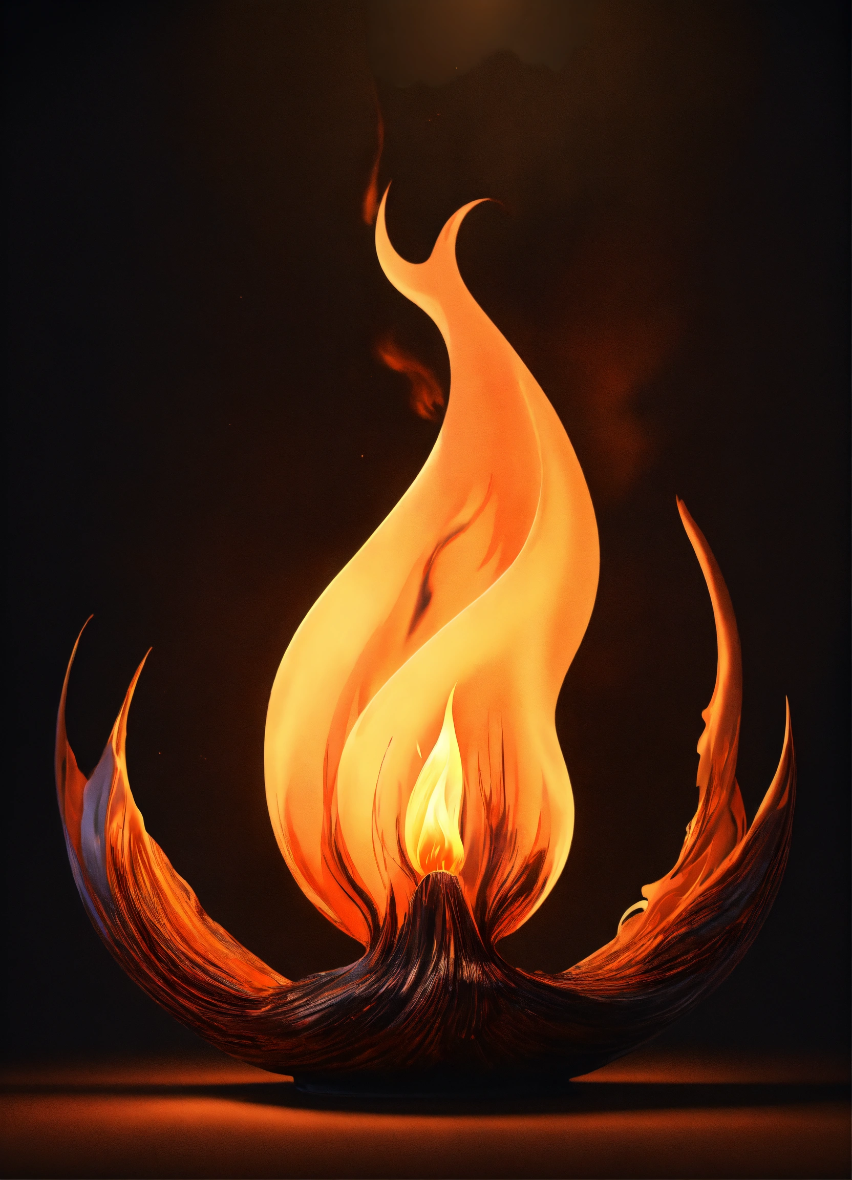 Lexica - Cartoon drawing a flame, surreal, solid black background, high ...