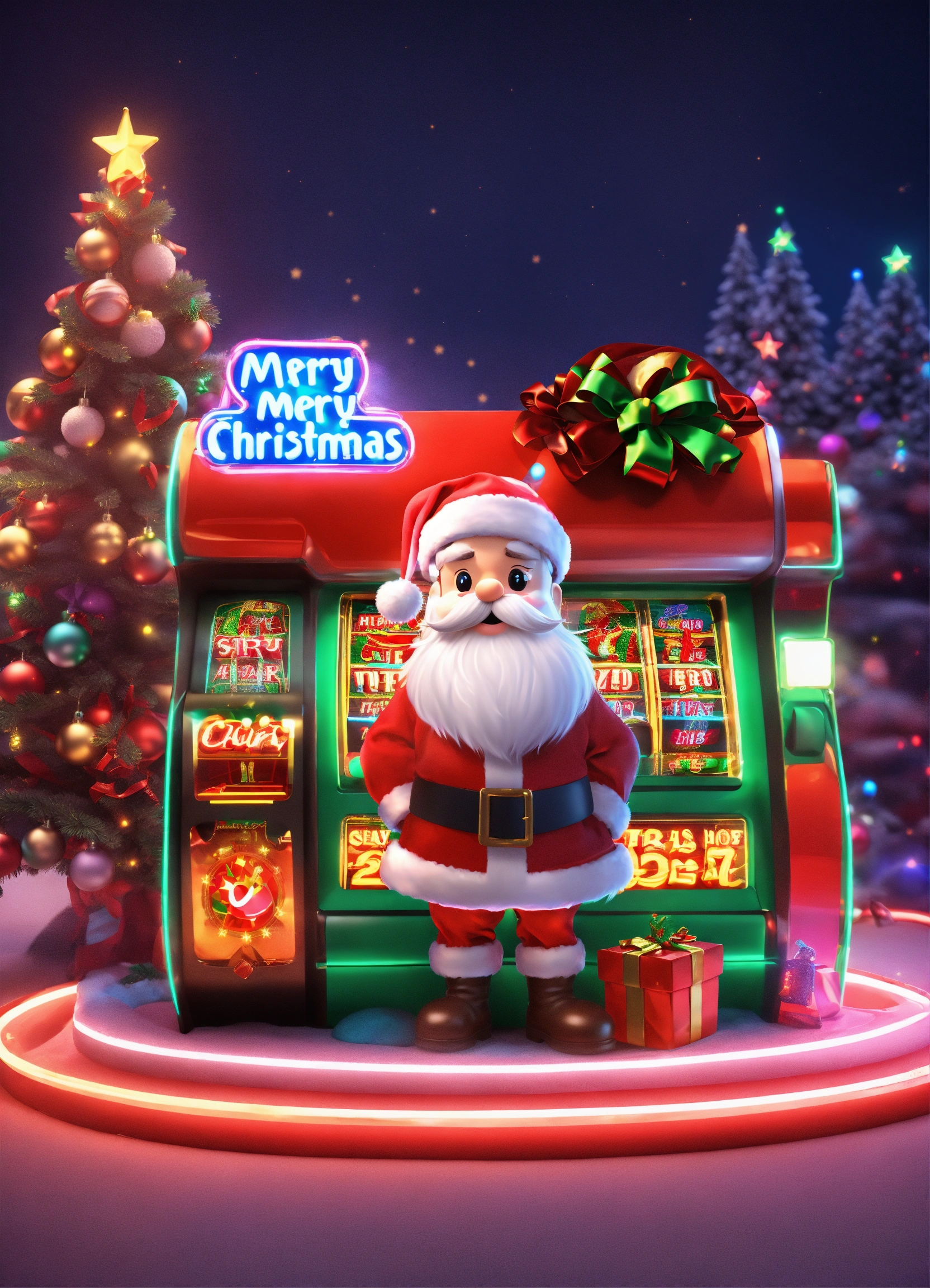 Lexica - 3D CUTIE Q VERSION CHARACTERS, christmas tree and santa claus ...