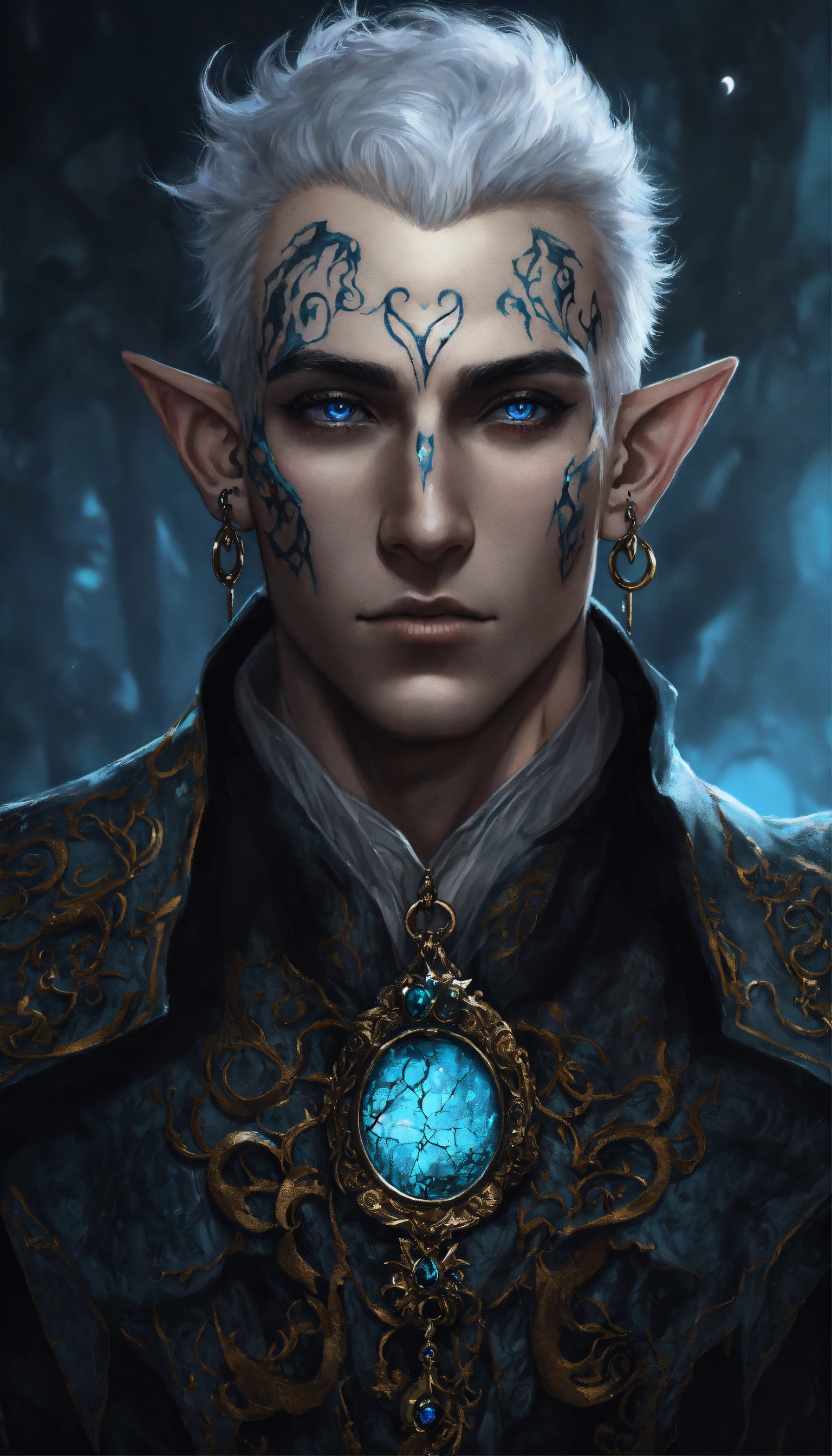 Lexica - Fantasy portrait of a tatooed male elf, sickly thin, gaunt body type, monk, grey skin ...