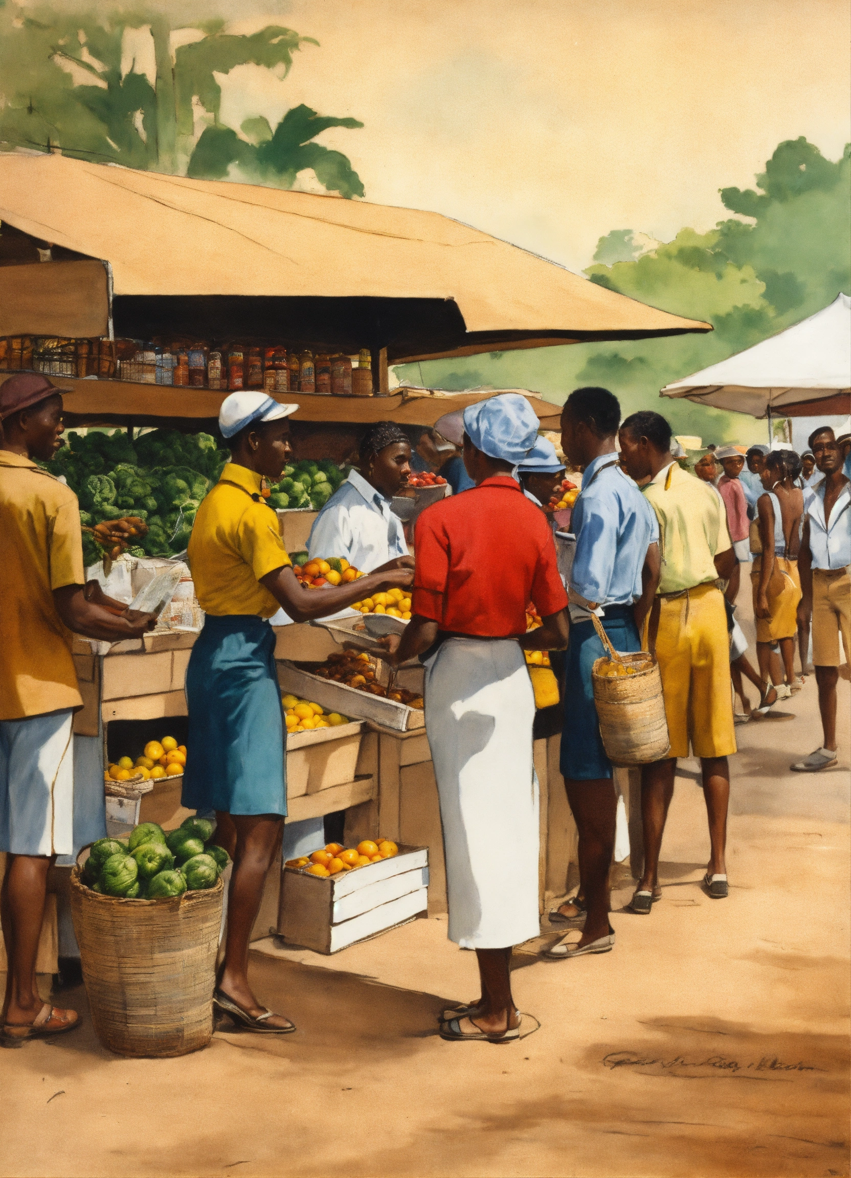 Lexica - Sketching of black people buying and selling at farmers market ...