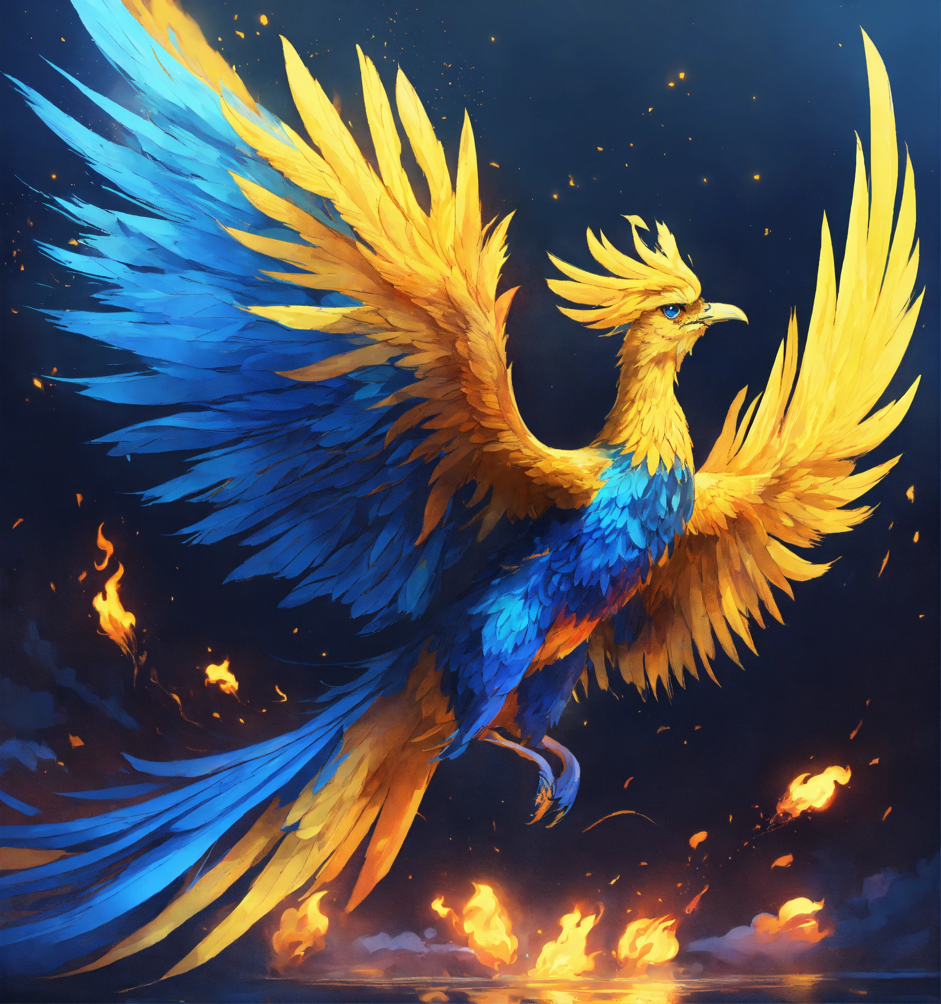 Lexica - A blue and yellow pheonix, for t-shirt art, 8k, anime
