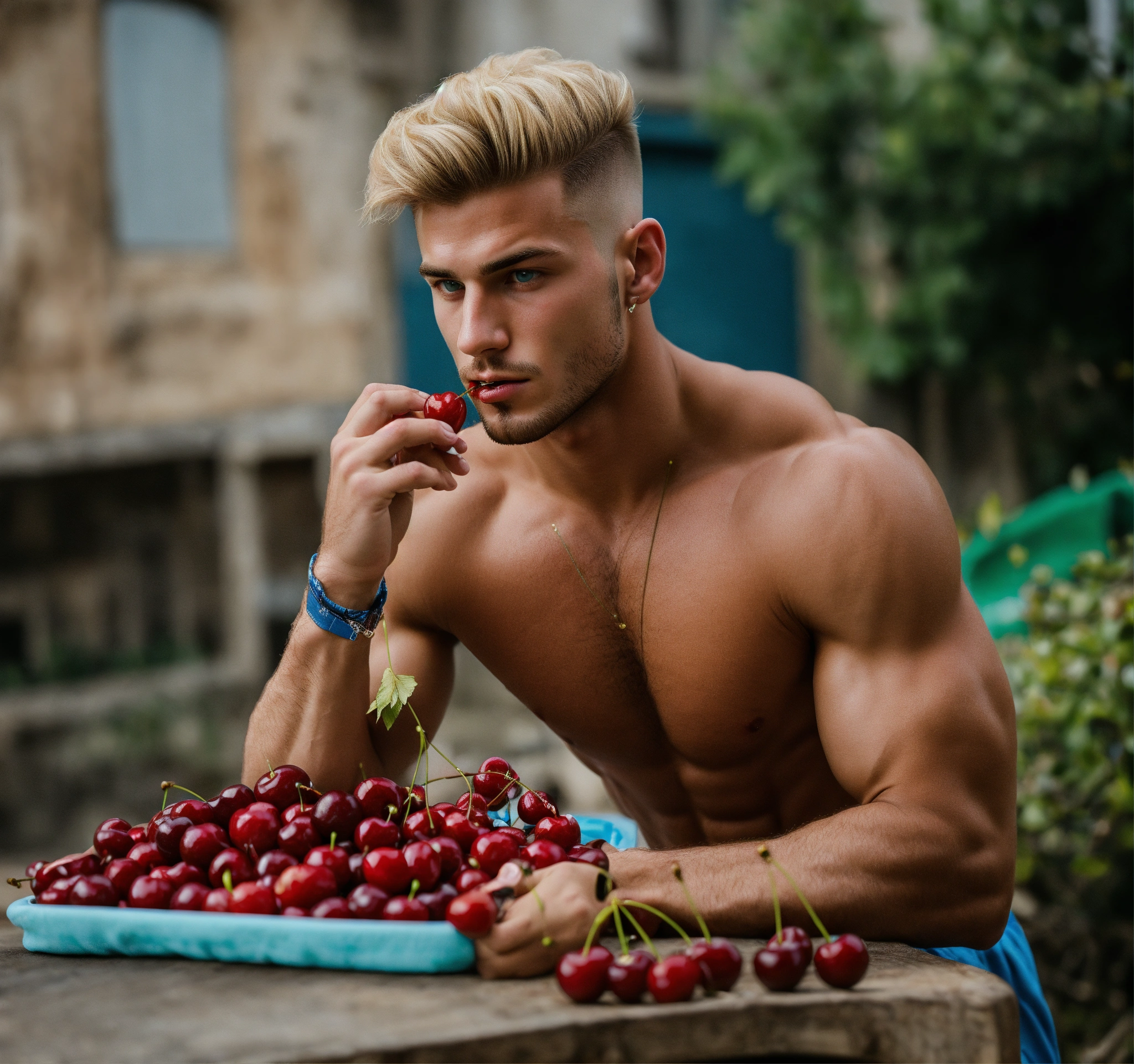 Lexica - A young muscled Italian sportsman, blue eyes, blonde Pompadour ...