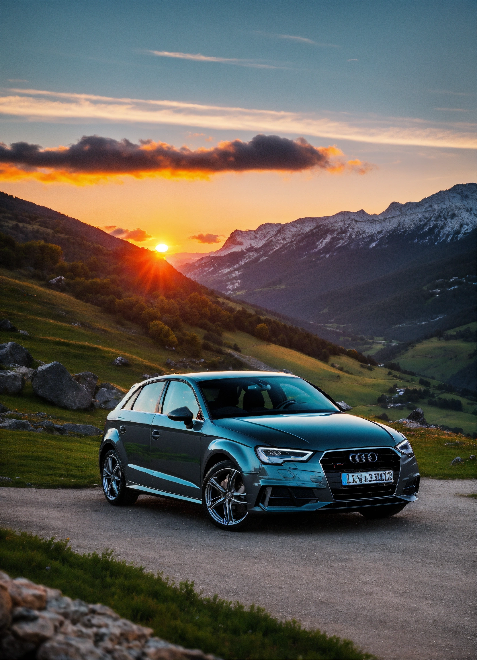 Lexica - Audi a3 8v nano gray colors in the mountains on a sunset ...