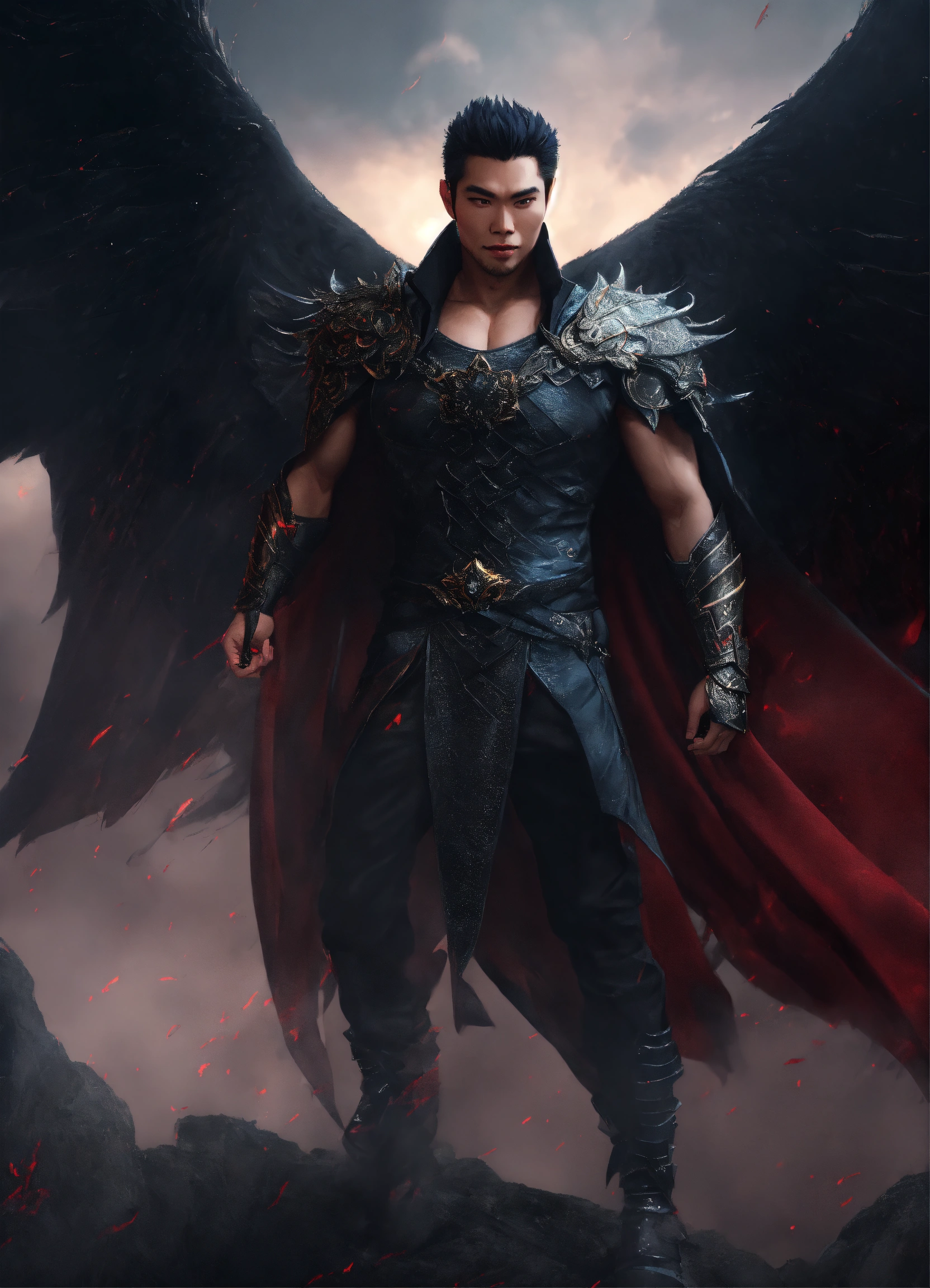 Lexica - Full body strong muscular evil Asian vampire man entangled in ...