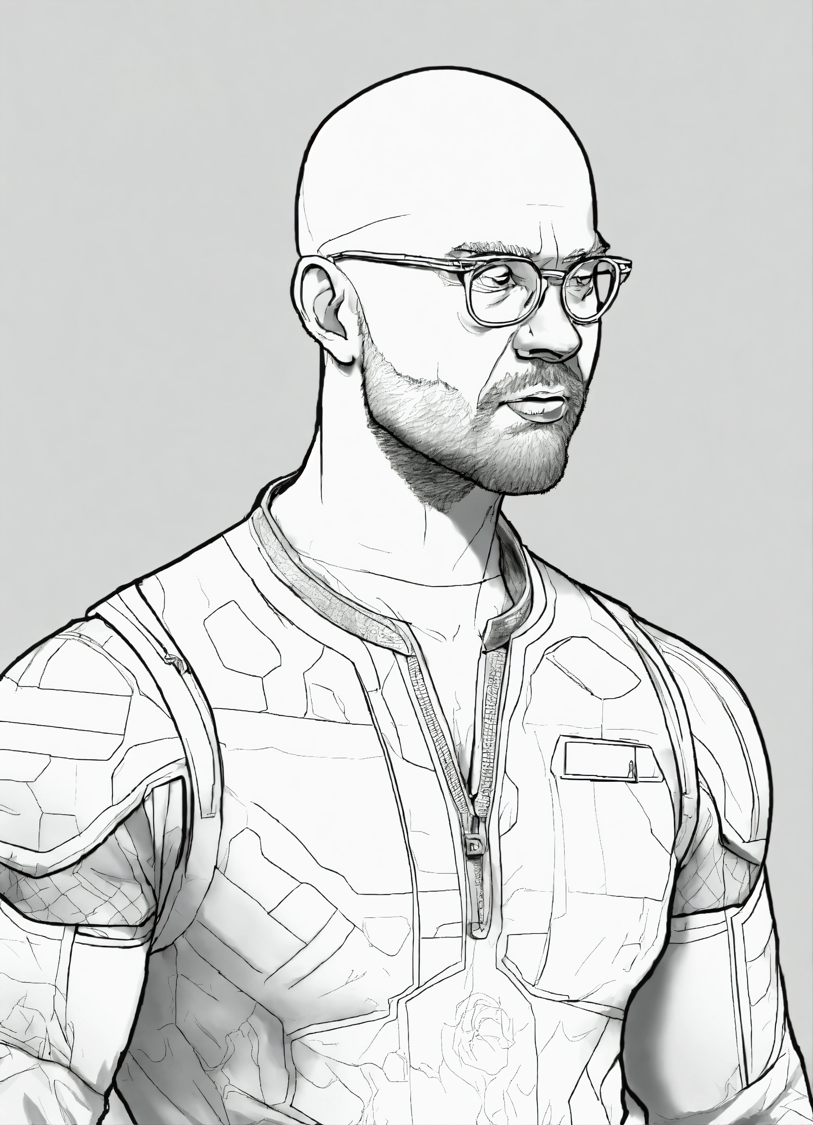 Lexica - B/w outline for coloring book page, funny bald guy, full white ...
