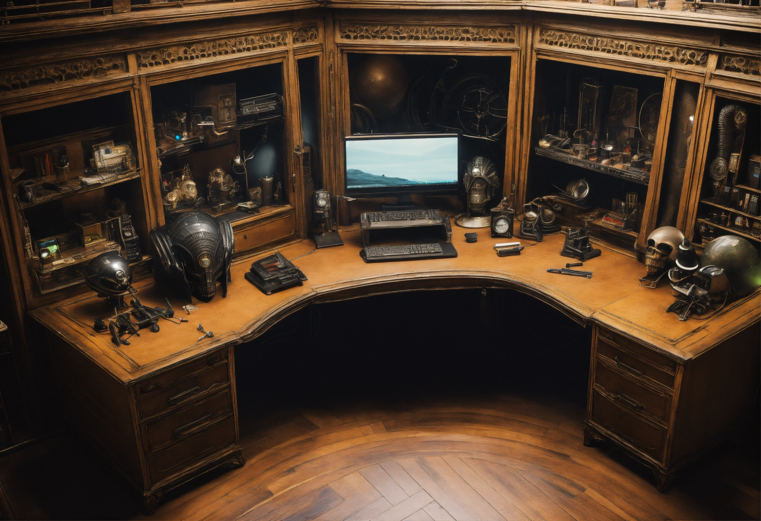 Lexica - H.R Giger style, TOP-VIEW, office desk, 8k