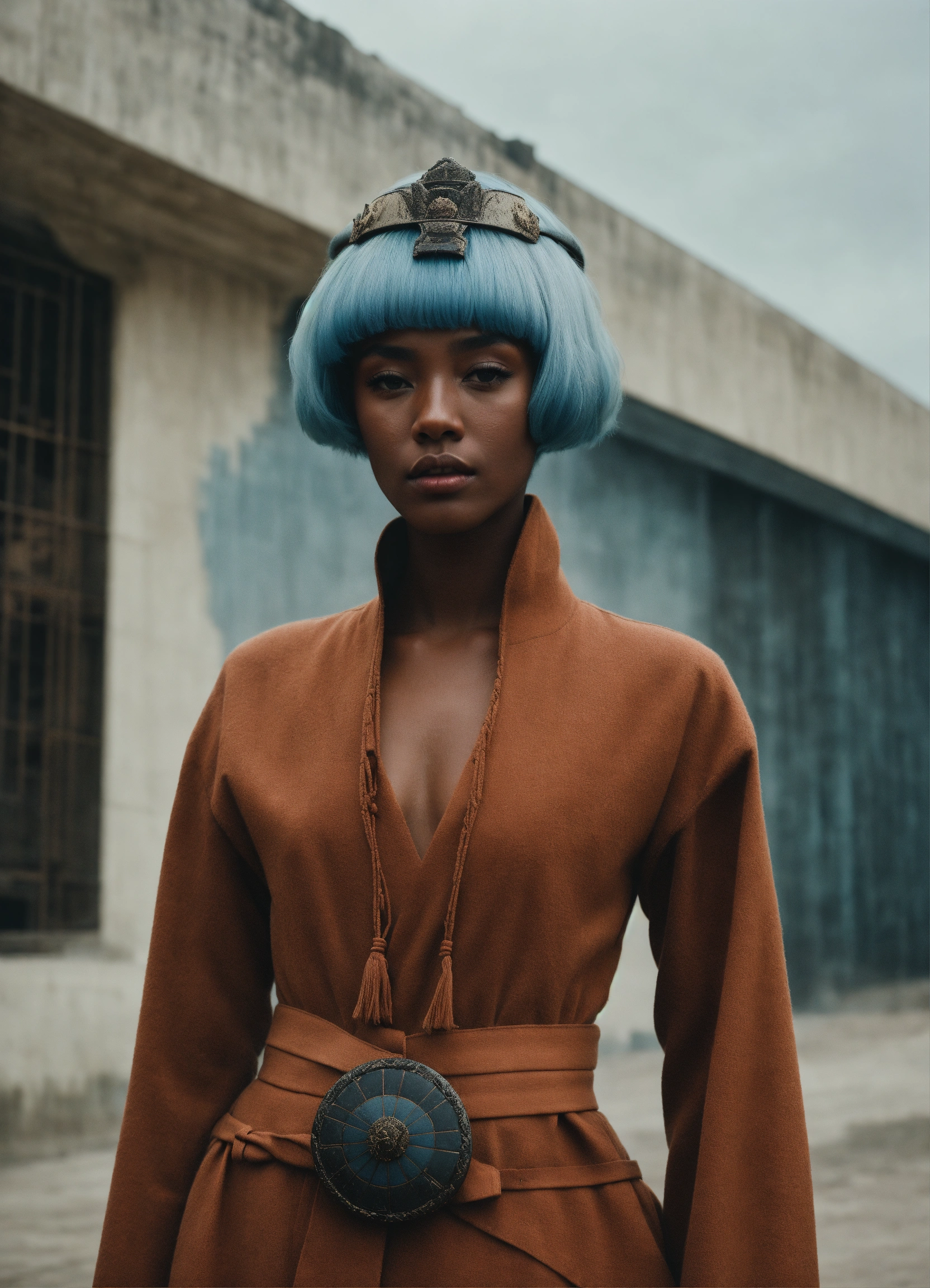 Lexica - Portrait of haute couture beautiful black woman fashion model with pale blue hair ...