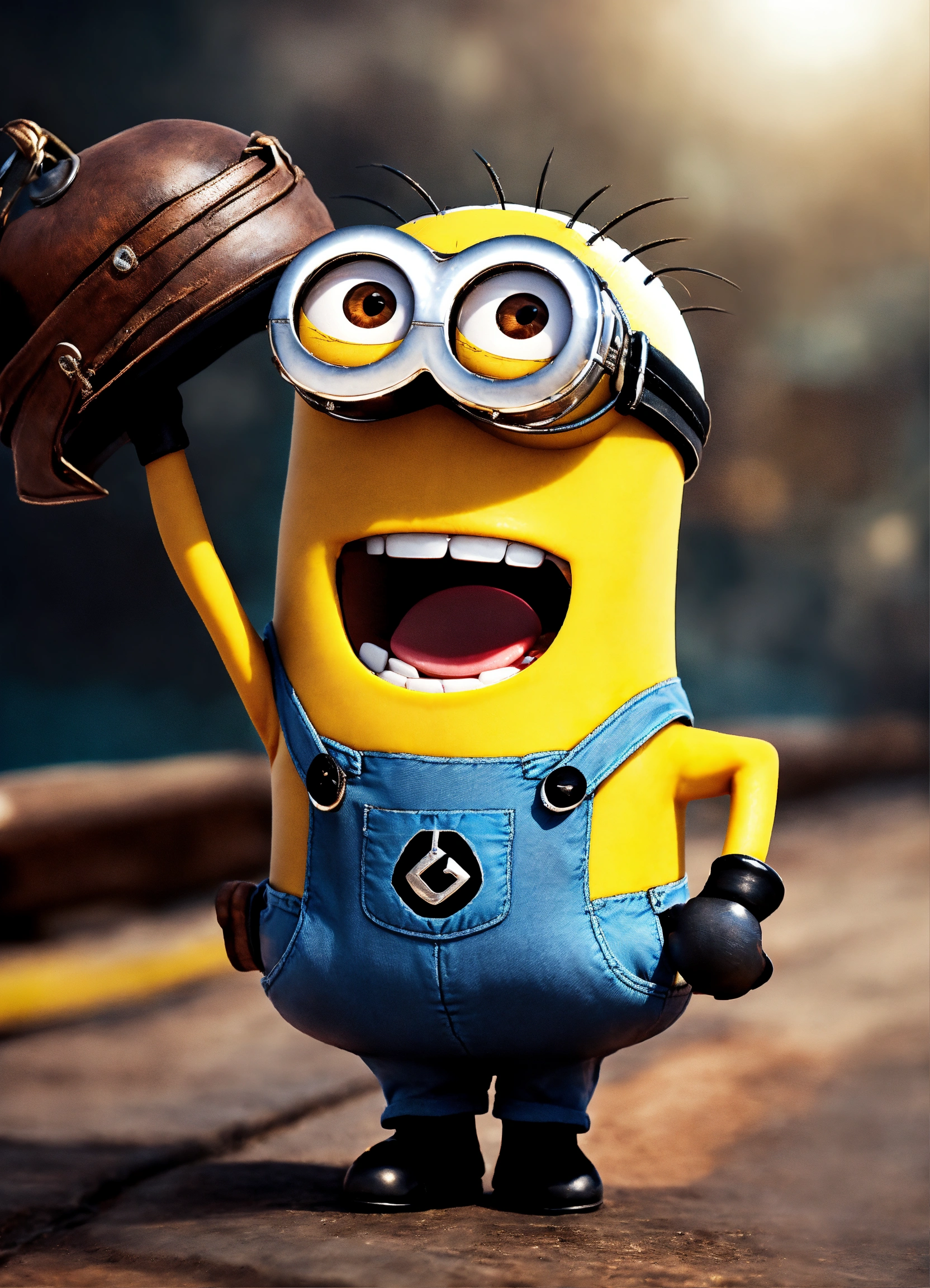 Lexica - A minion is grabbing with his left hand a hook. he is laughing ...