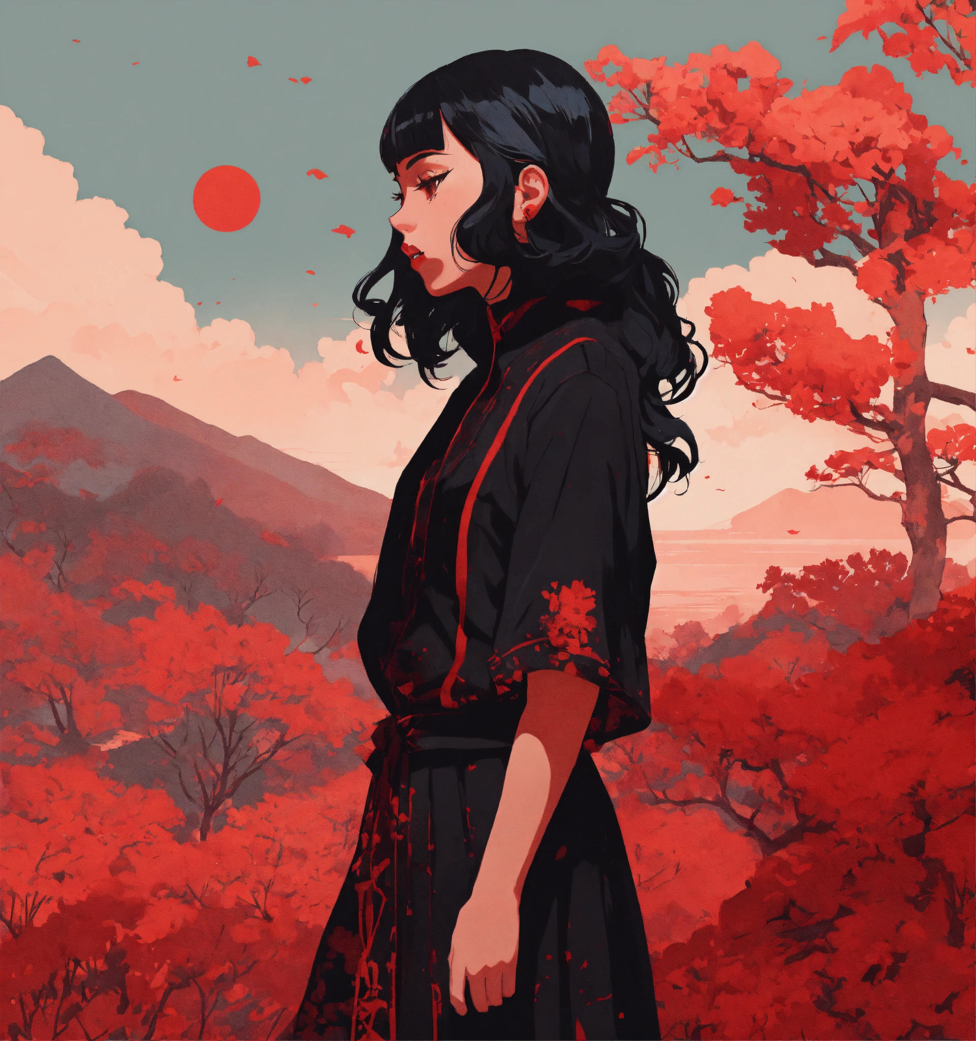 Lexica - Minimalist flat illustration of a young latina goth girl ...